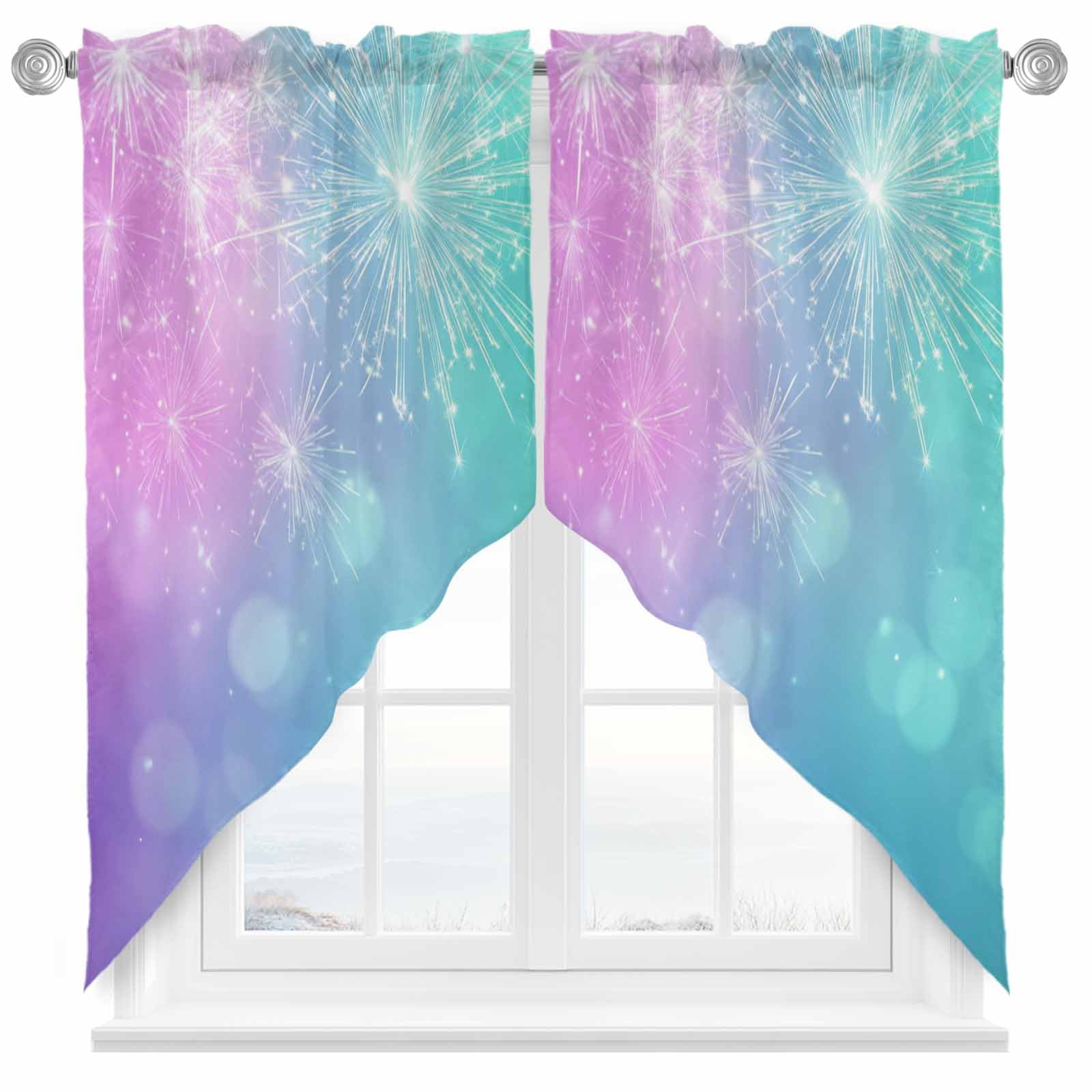 Teal Pink Fireworks Swag Kitchen Curtain Valances, Celebration ...