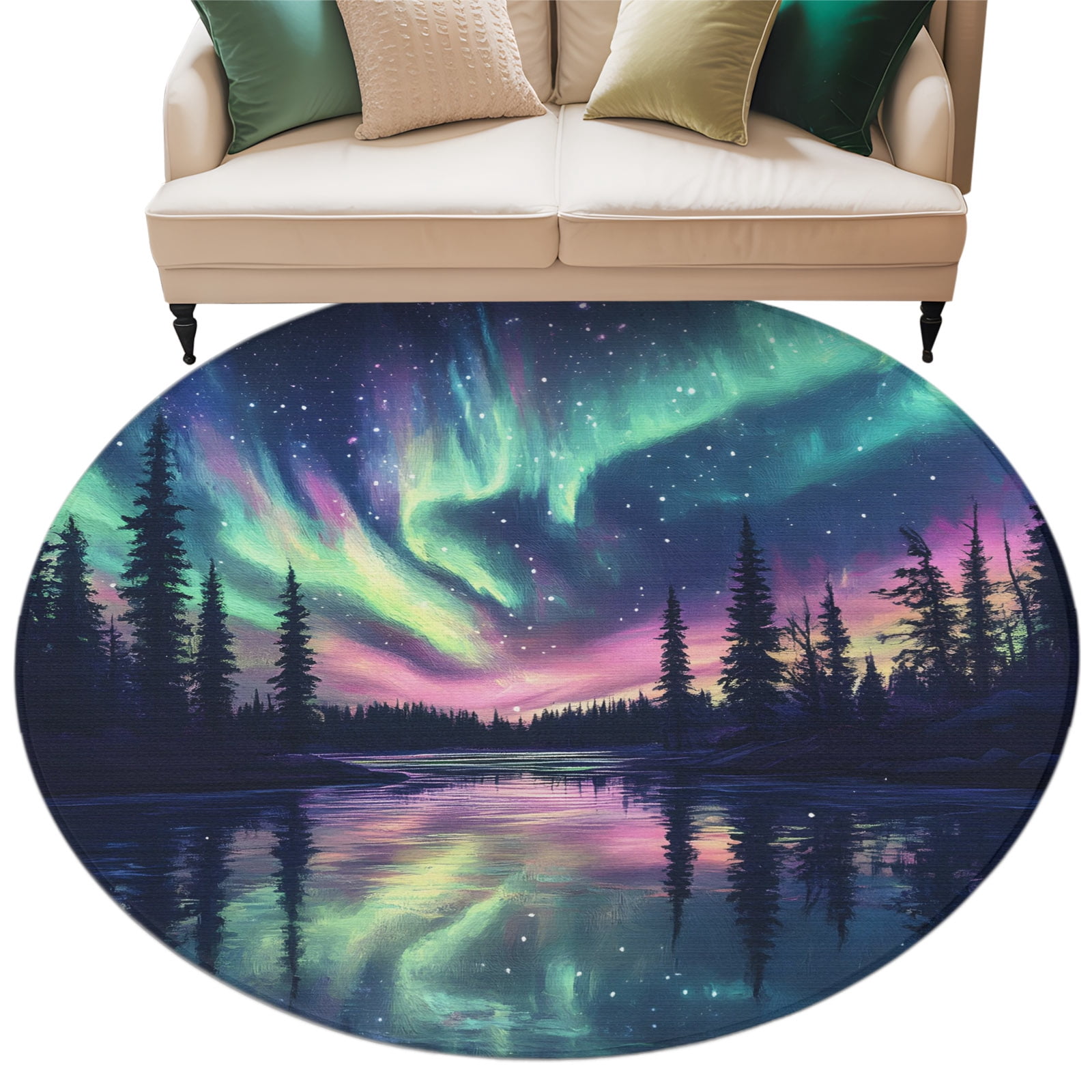 Teal Pink Purple Round Rug 5ft Washable Circle Kitchen Rugs Non Slip ...