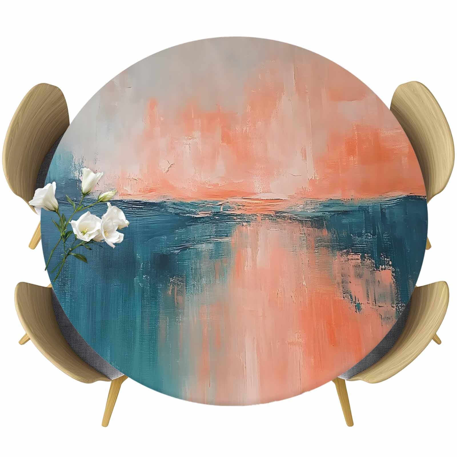 Teal Pink Round Tablecloth 55-60 Inch Round Fitted Table Cloth with ...