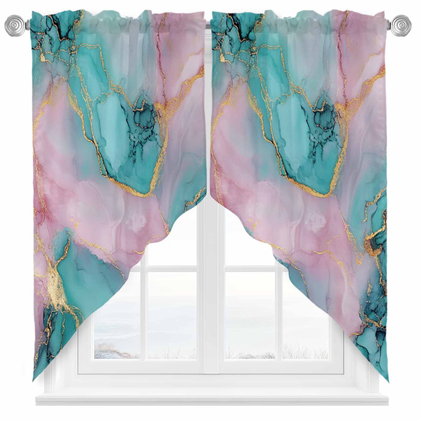 Teal Pink Swag Curtain Valance for Windows, Marble Abstract Stone ...