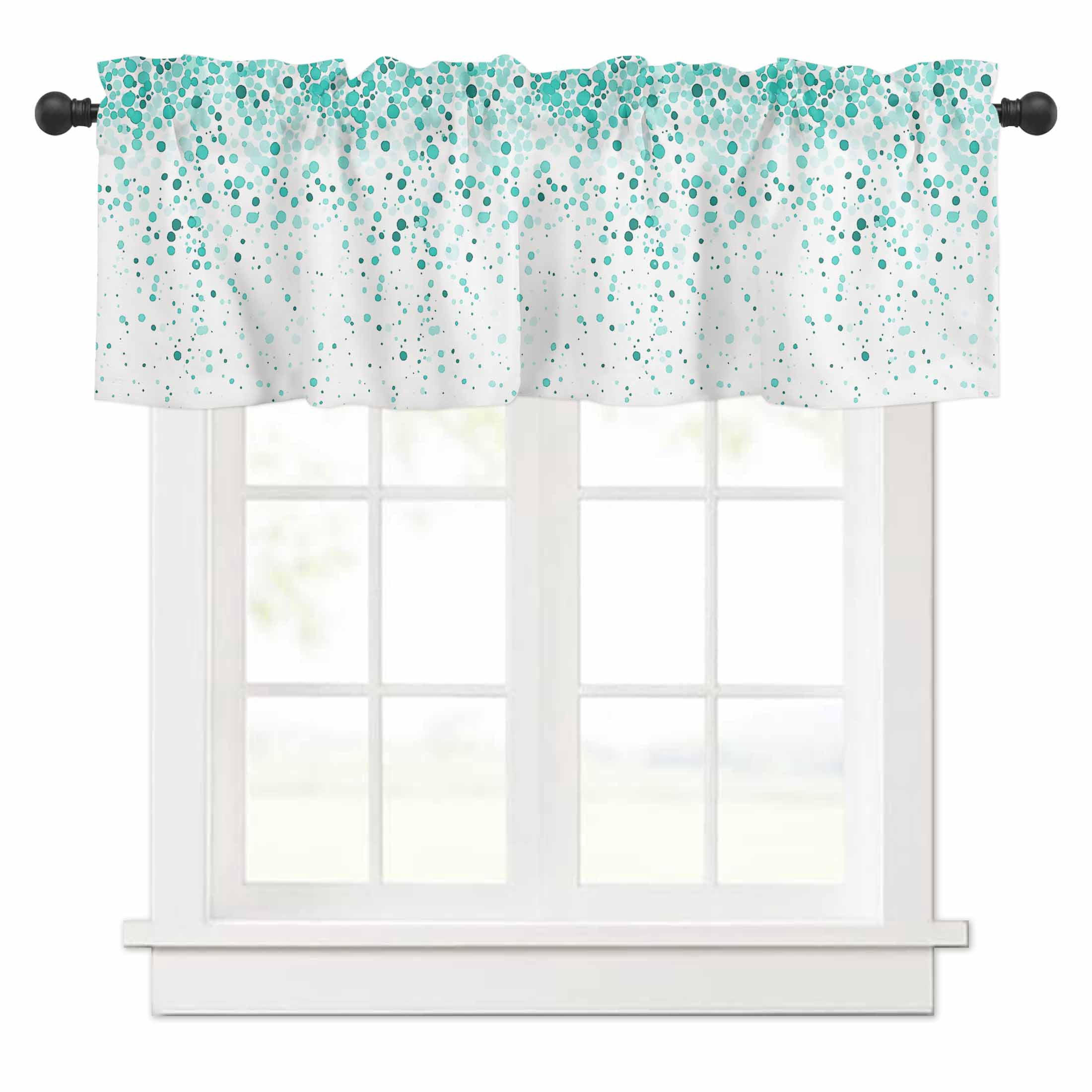 Teal Polka Dot Valances for Windows Watercolor Teal Gradient Rod Pocket ...