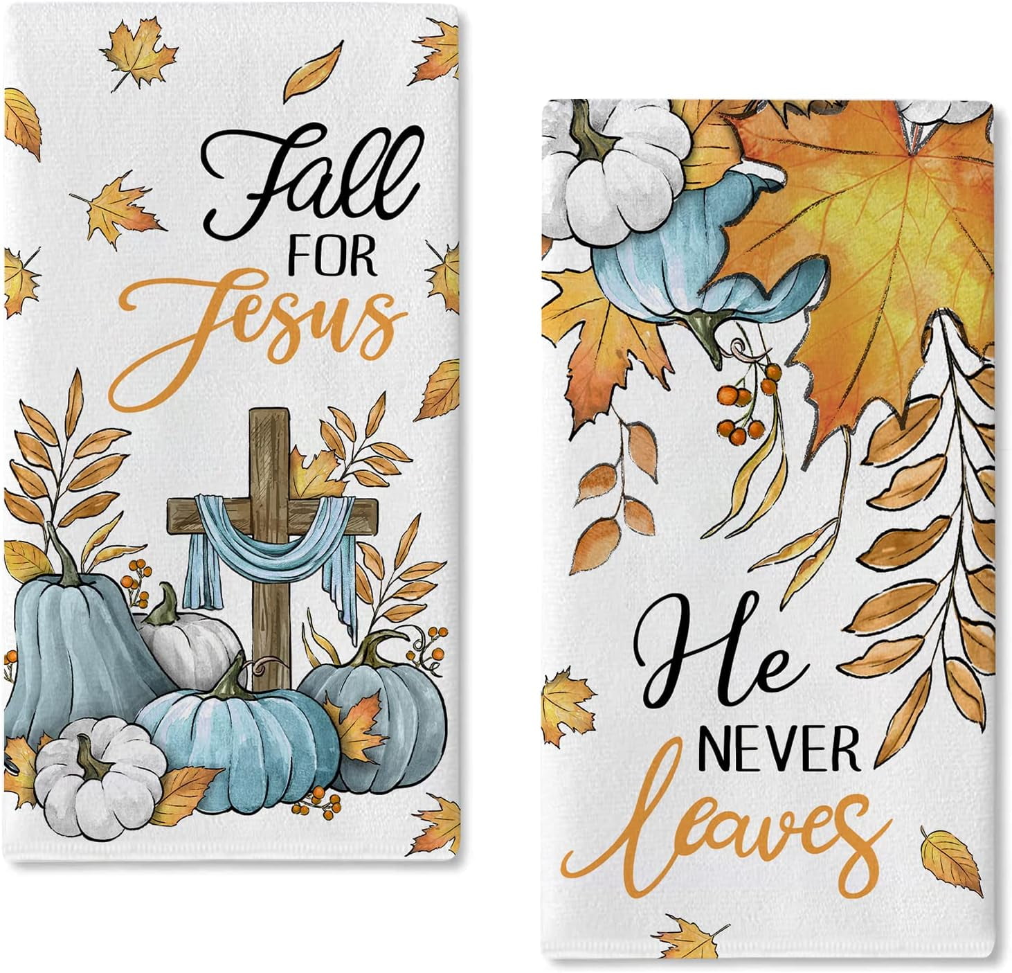 Teal Pumpkin Patch Fall for Jesus Kitchen Dish Towels Set of 2, Autumn ...