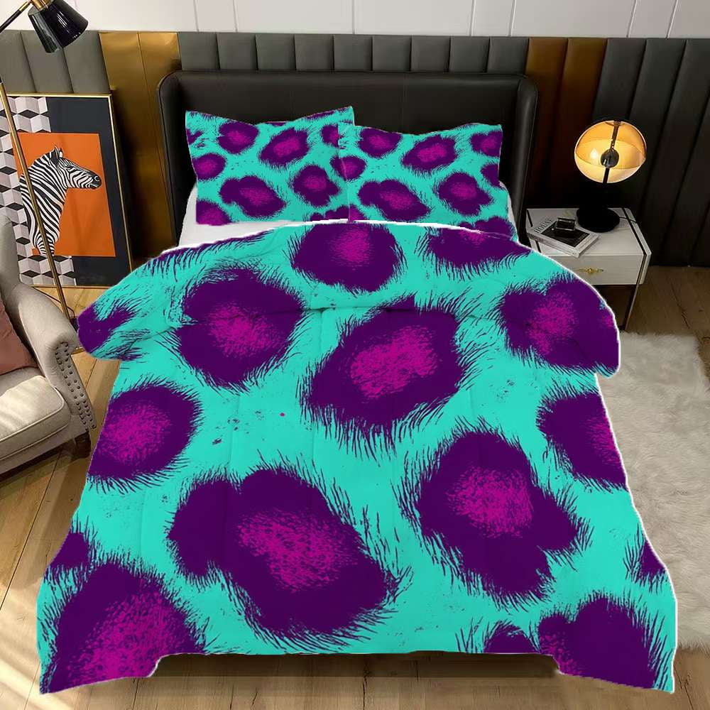 Teal Purple Animal Print Pattern Comforter Set Full Size Bedding Set ...