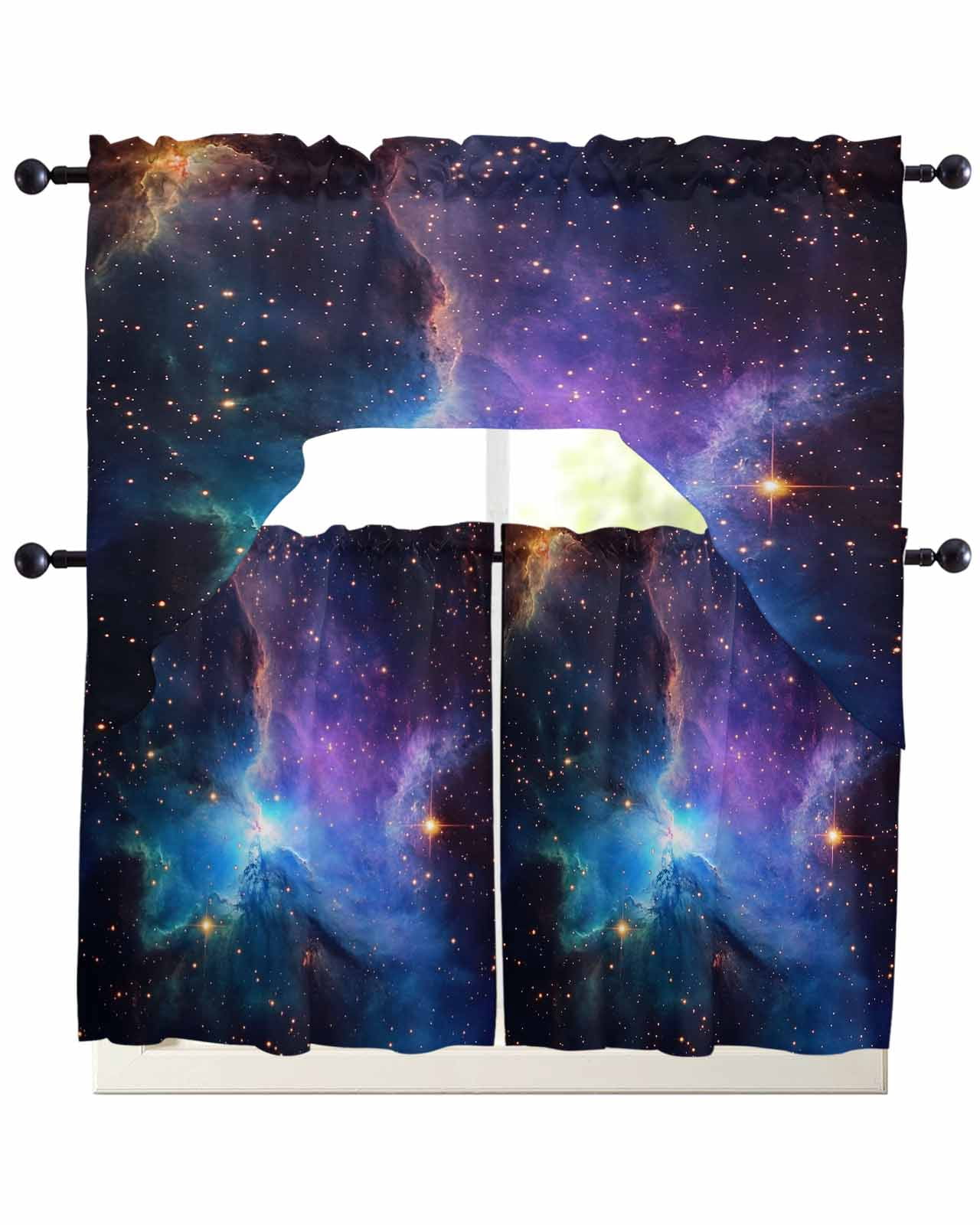 Teal Purple Blue Sky Swag Kitchen Curtains Sets for Windows 24 Inch ...