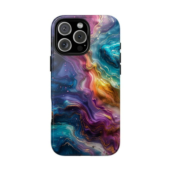Teal Purple Iridescent Liquid Gold Marble Art with iPhone 17 to 11 Pro ...