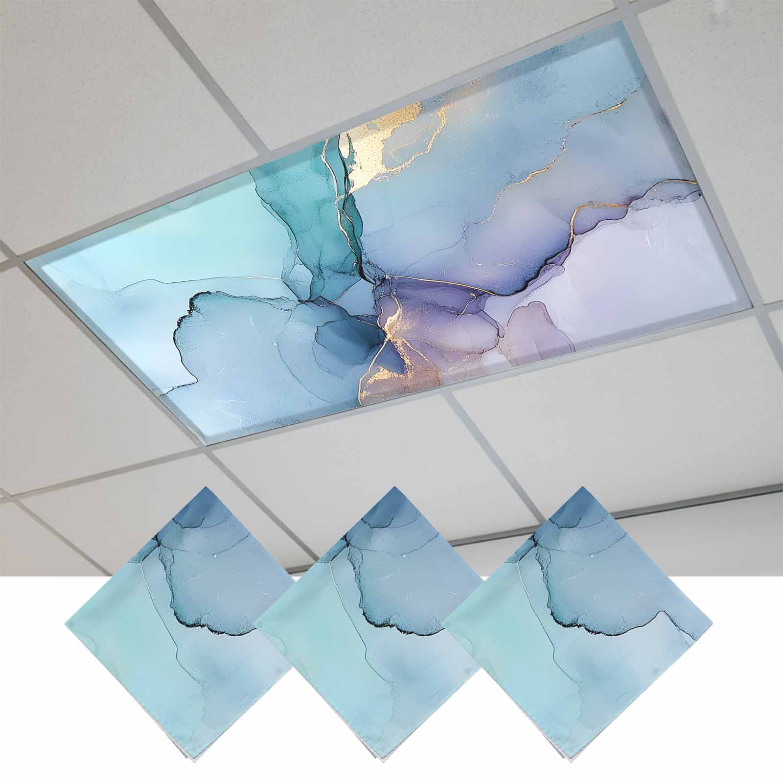 Teal Purple Marble Magnetic Fluorescent Light Covers for Ceiling Lights ...