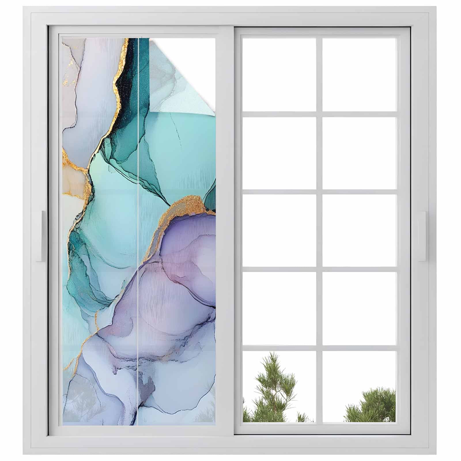 Teal Purple Marble Window Privacy Film, Modern Abstract Luxury Ink ...