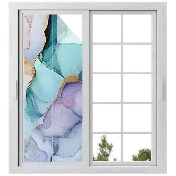 Teal Purple Marble Window Privacy Film, Modern Abstract Luxury Ink ...