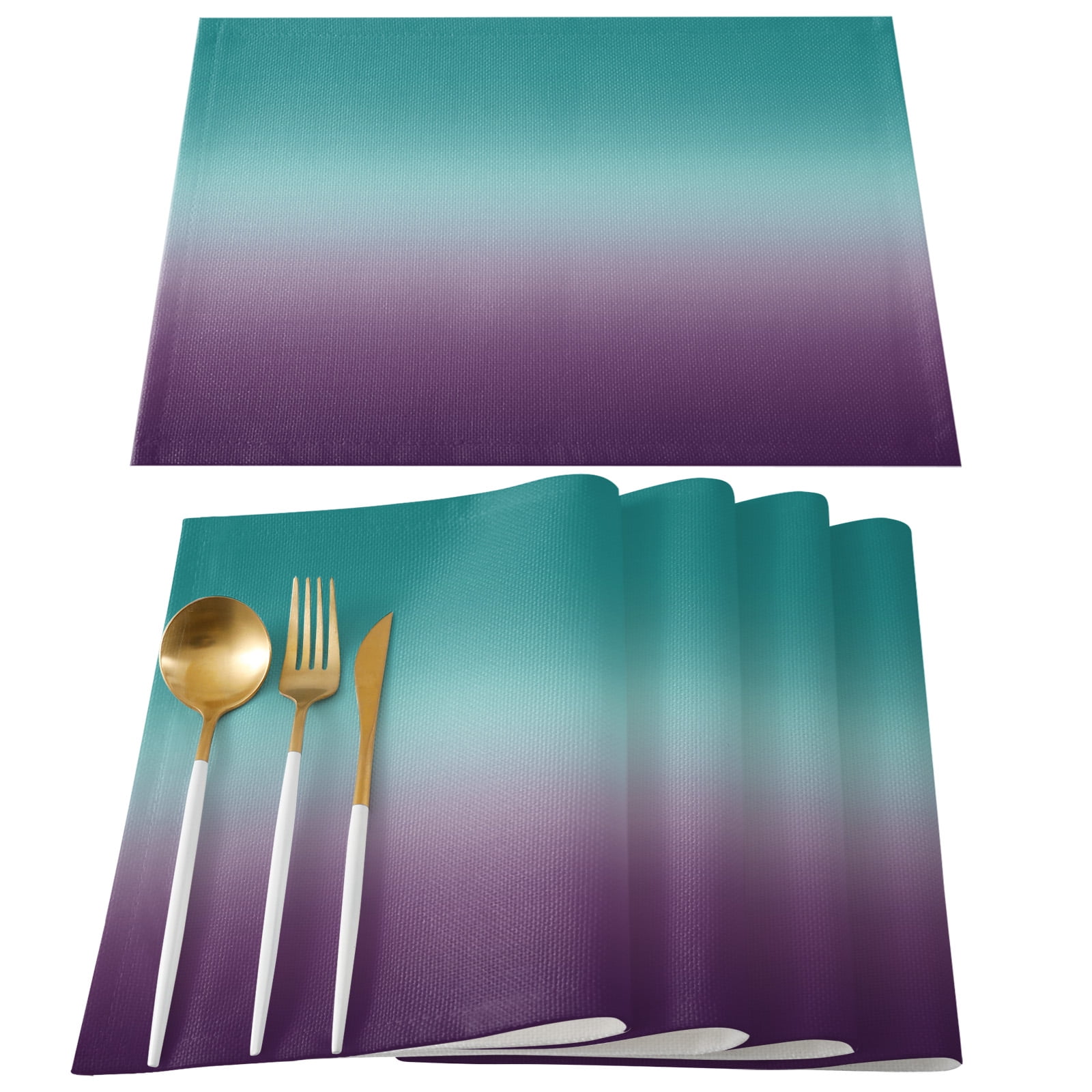 Teal Purple Ombre Placemats Set of 4, Turquoise Gradient Modern ...