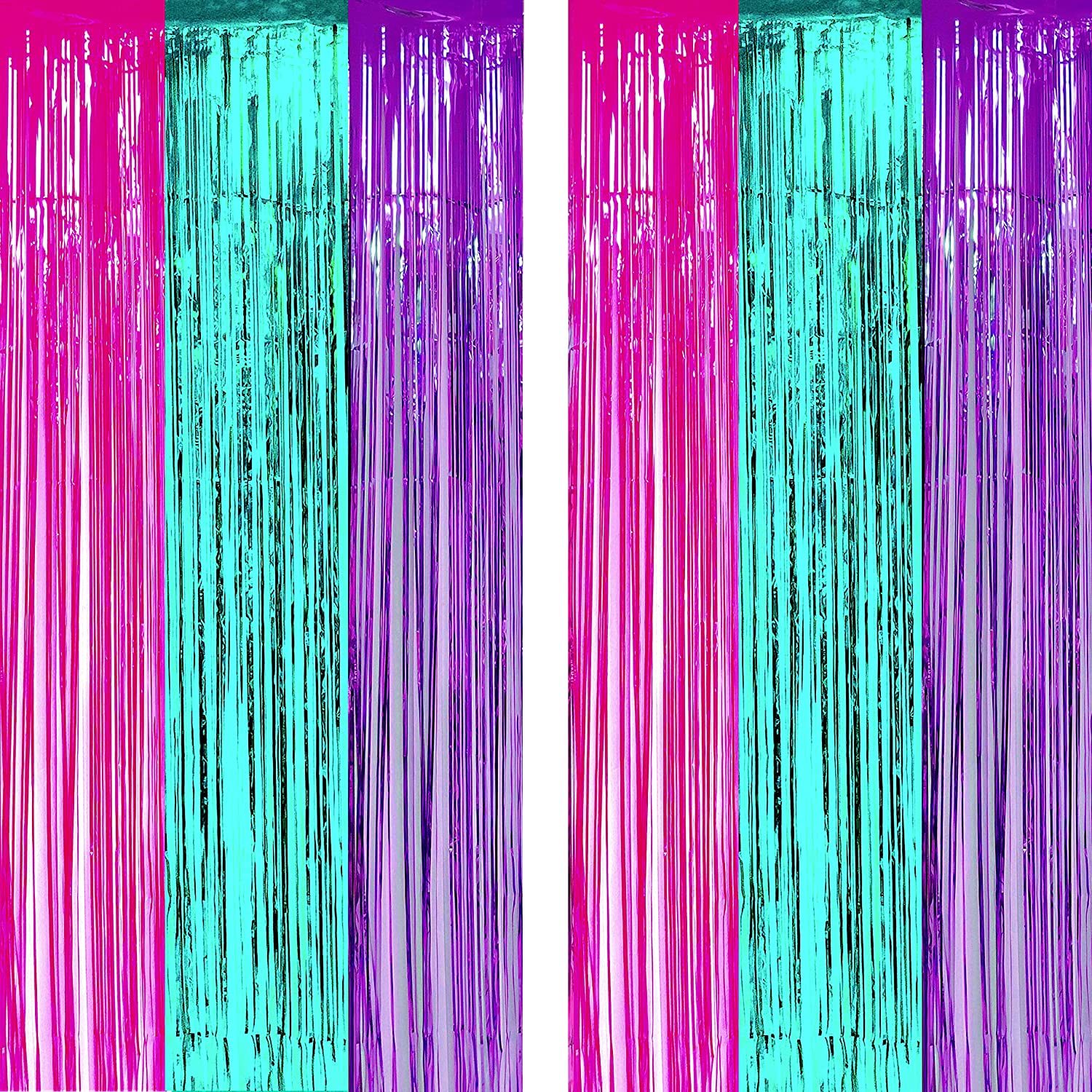 Teal Purple Pink Tinsel Foil Fringe Curtains - Under The Sea Birthday ...