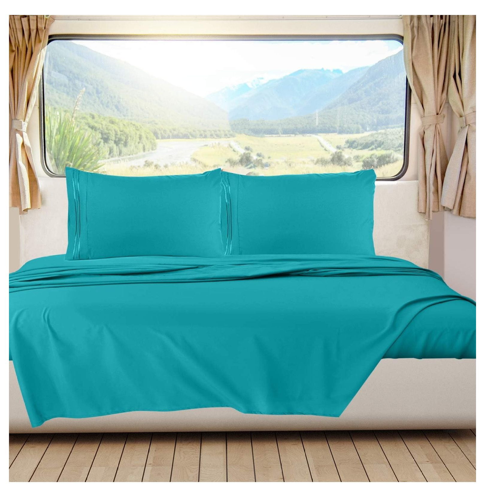 Teal RV Queen Sheets – Super Soft RV Short Queen Sheets for RV Camper, 4 Piece 1800 Microfiber ...