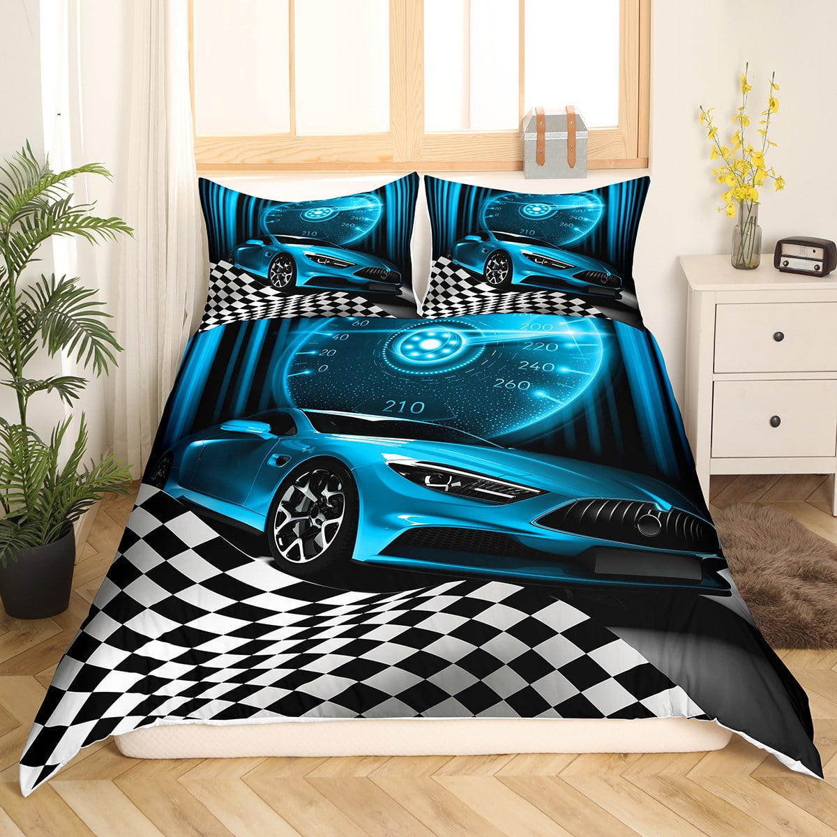 Teal Race Car Bedding Sets for Toddler Boys,Glitter Ombre Line Art ...