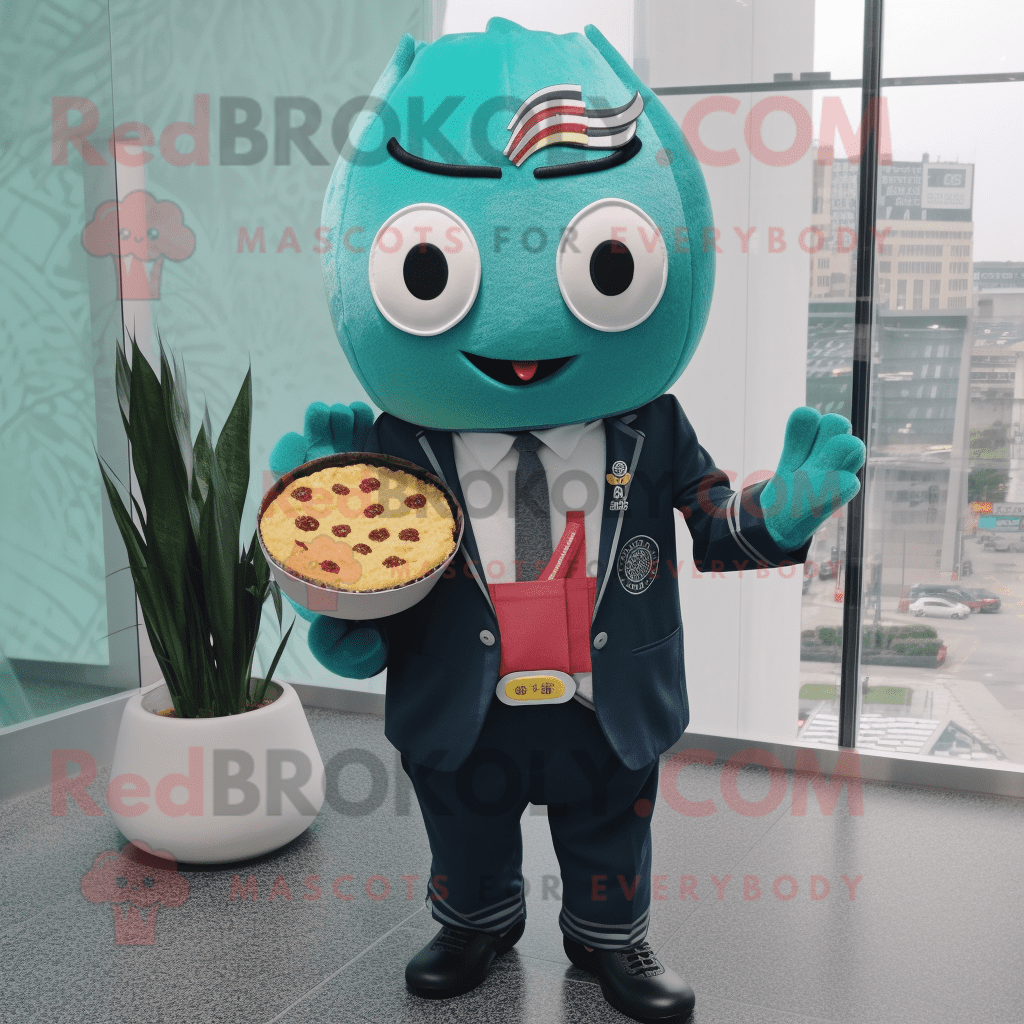 Teal Ramen REDBROKOLY mascot costume character dressed with a Suit and ...