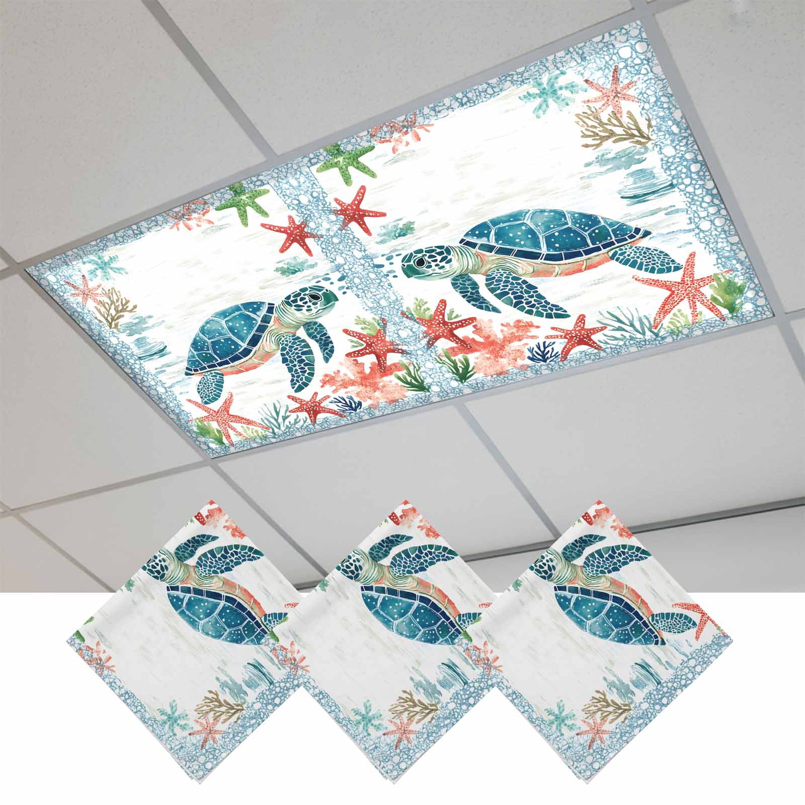 Teal Red Coastal Magnetic Fluorescent Light Covers for Ceiling Lights ...