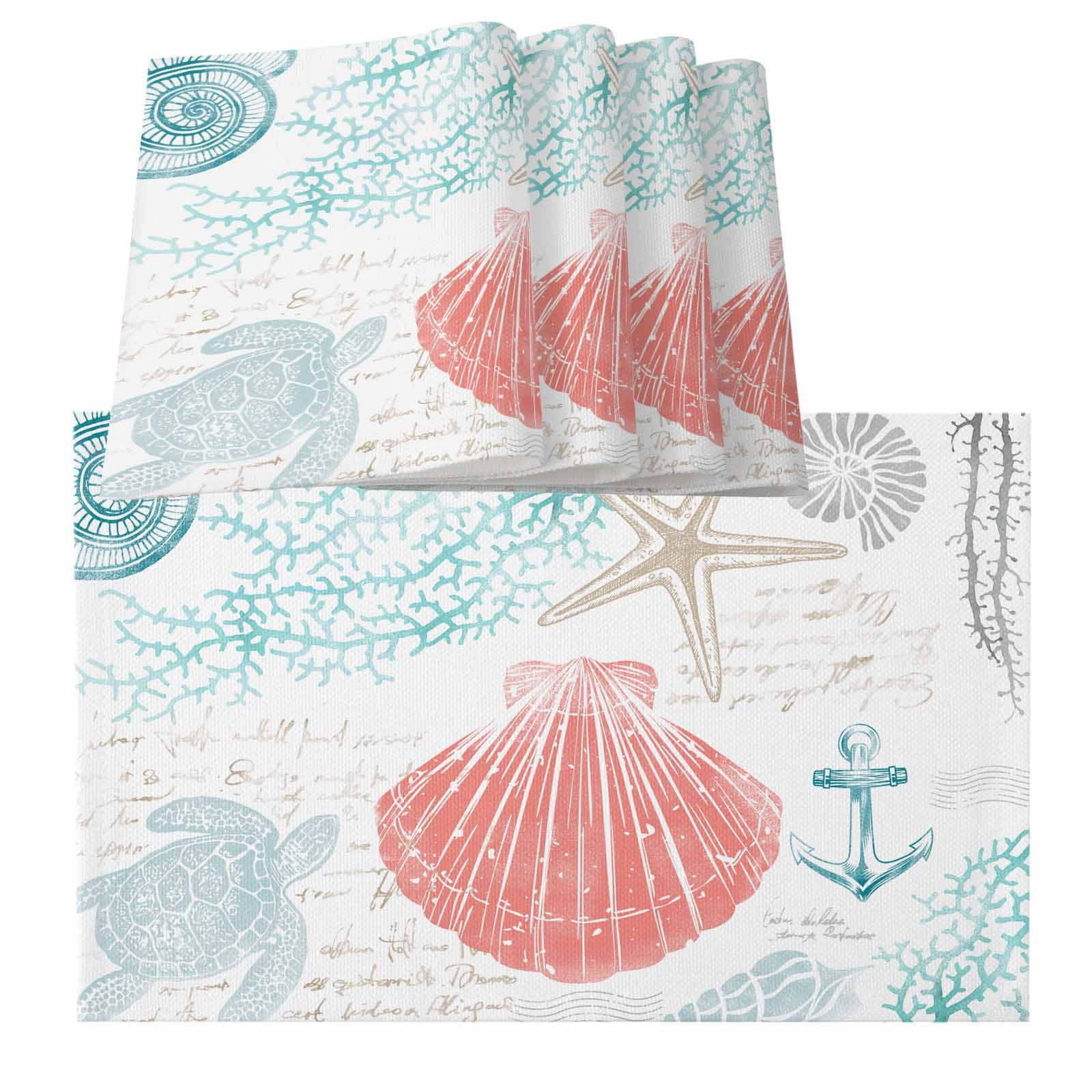 Teal Red Coastal Nautical Placemats for Dinning Table Set of 6,Beach ...
