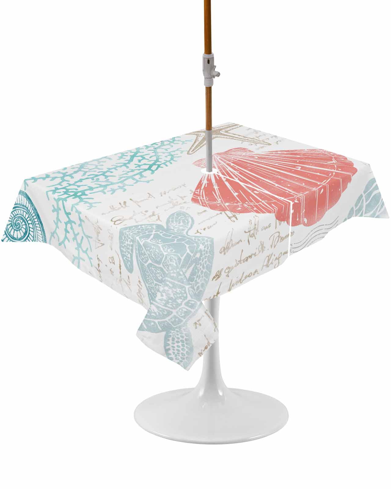 Teal Red Coastal Nautical Rectangle Outdoor Tablecloth, Waterproof ...