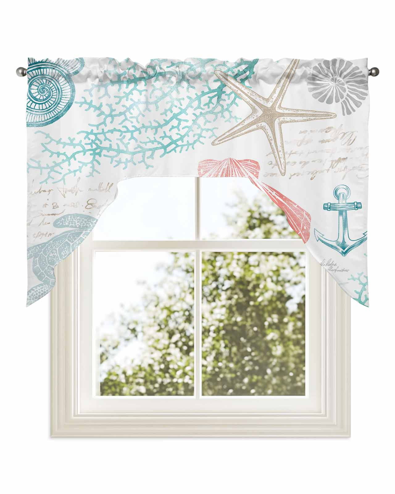 Teal Red Coastal Nautical Swag Valance for Windows 56'' x 36'', Beach ...