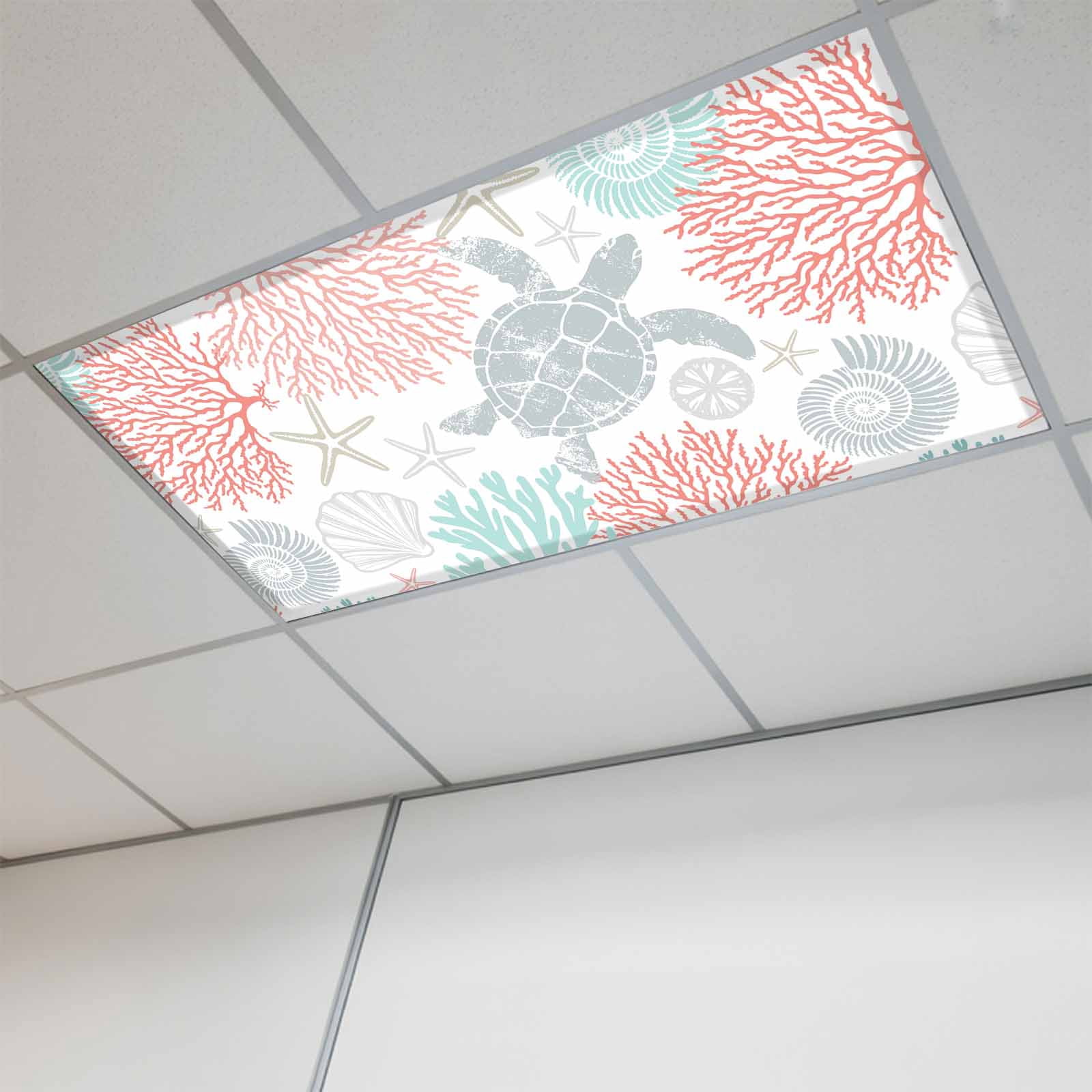 Teal Red Coastal Turtle Magnetic Fluorescent Light Covers for Ceiling ...