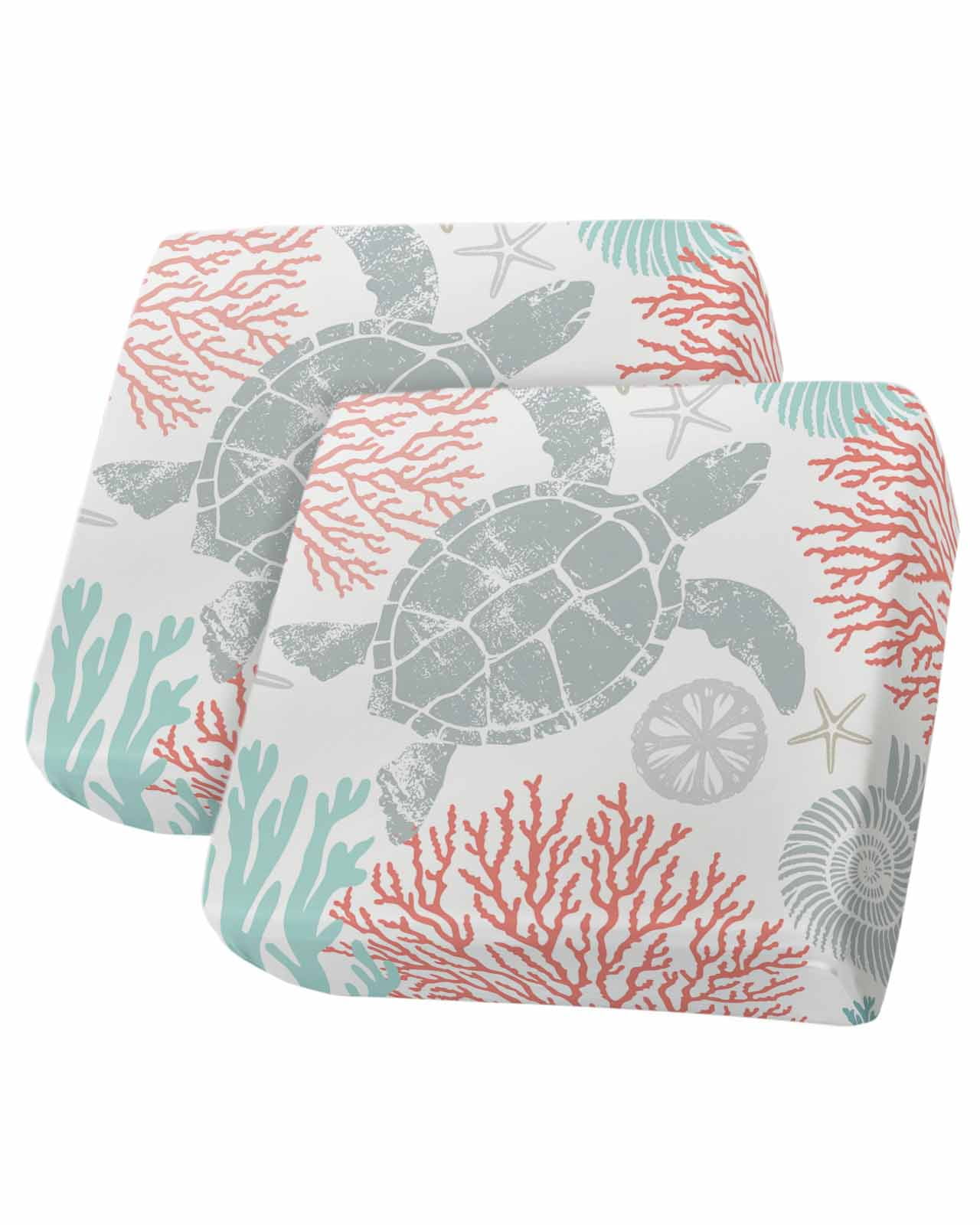 Teal Red Coastal Turtle Sofa Couch Cushion Covers Washable, Removable ...