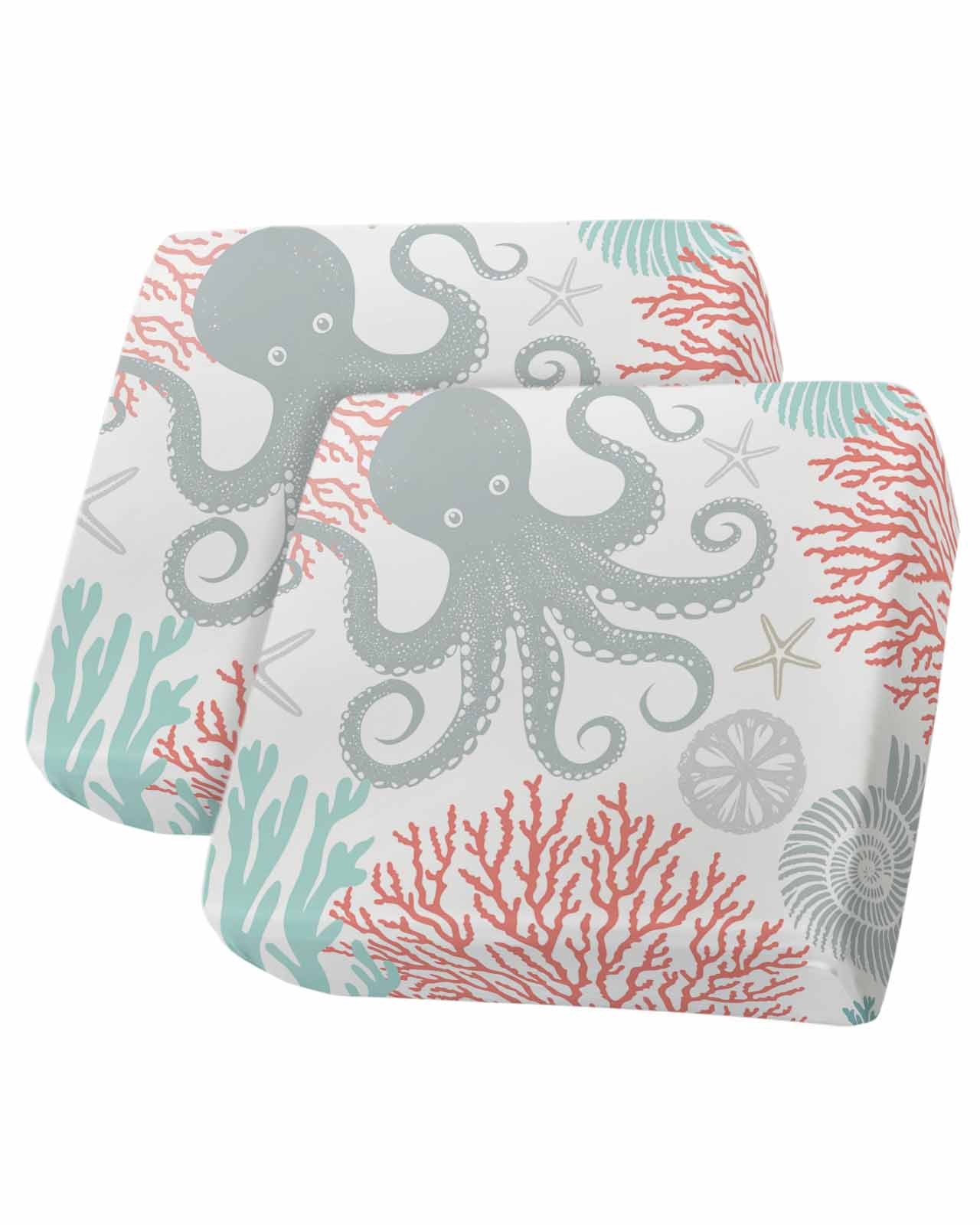 Teal Red Octopus Coastal Sofa Couch Cushion Covers Washable, Removable ...
