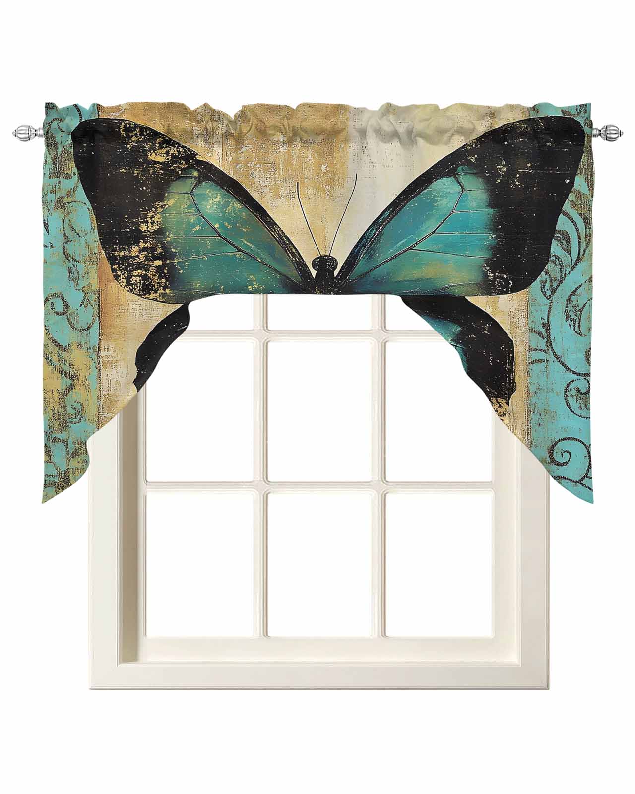 Teal Retro Butterfly Kitchen Swag Valances for Windows, Summer ...