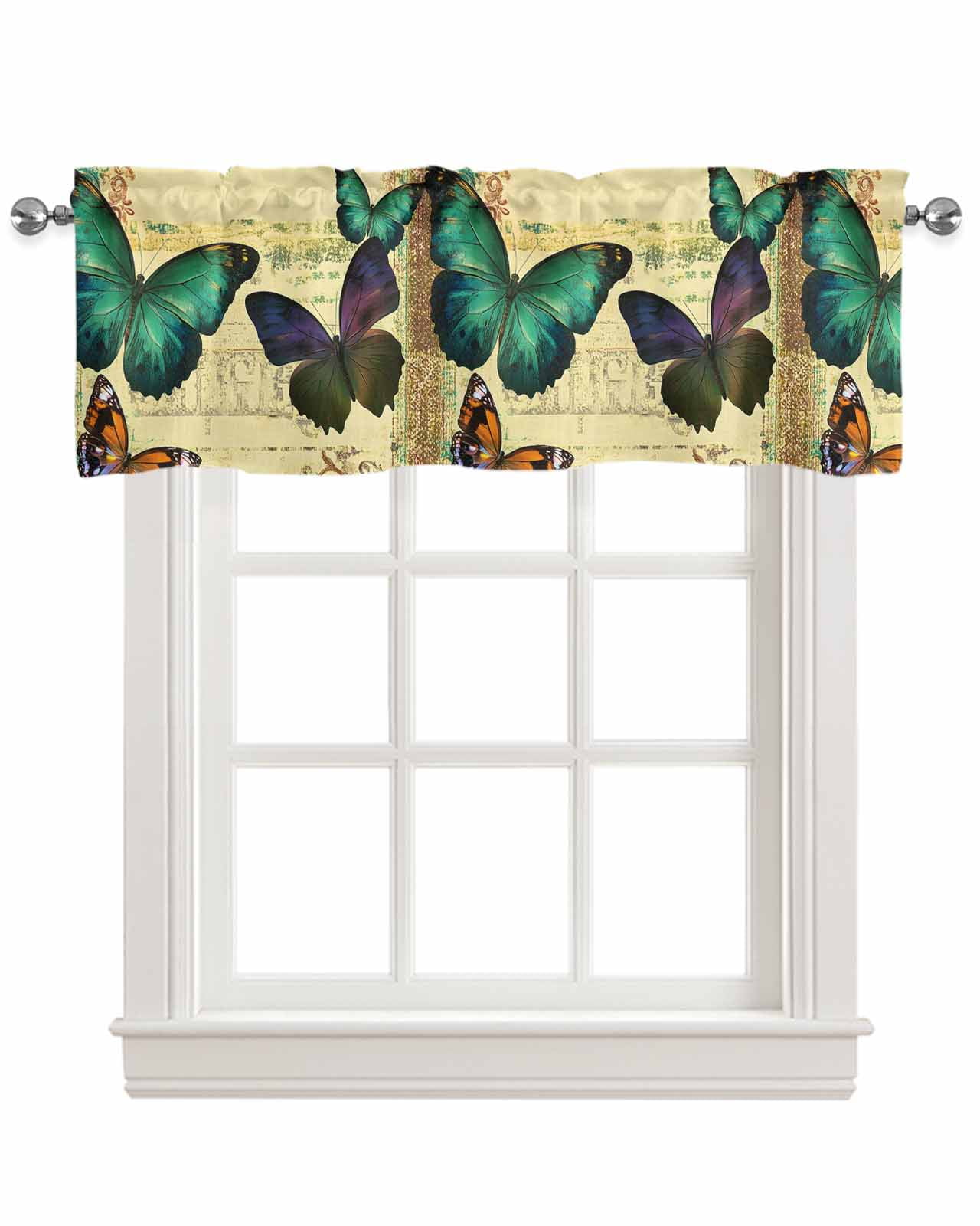 Teal Retro Butterfly Kitchen Valances for Windows Farmhouse Linen ...