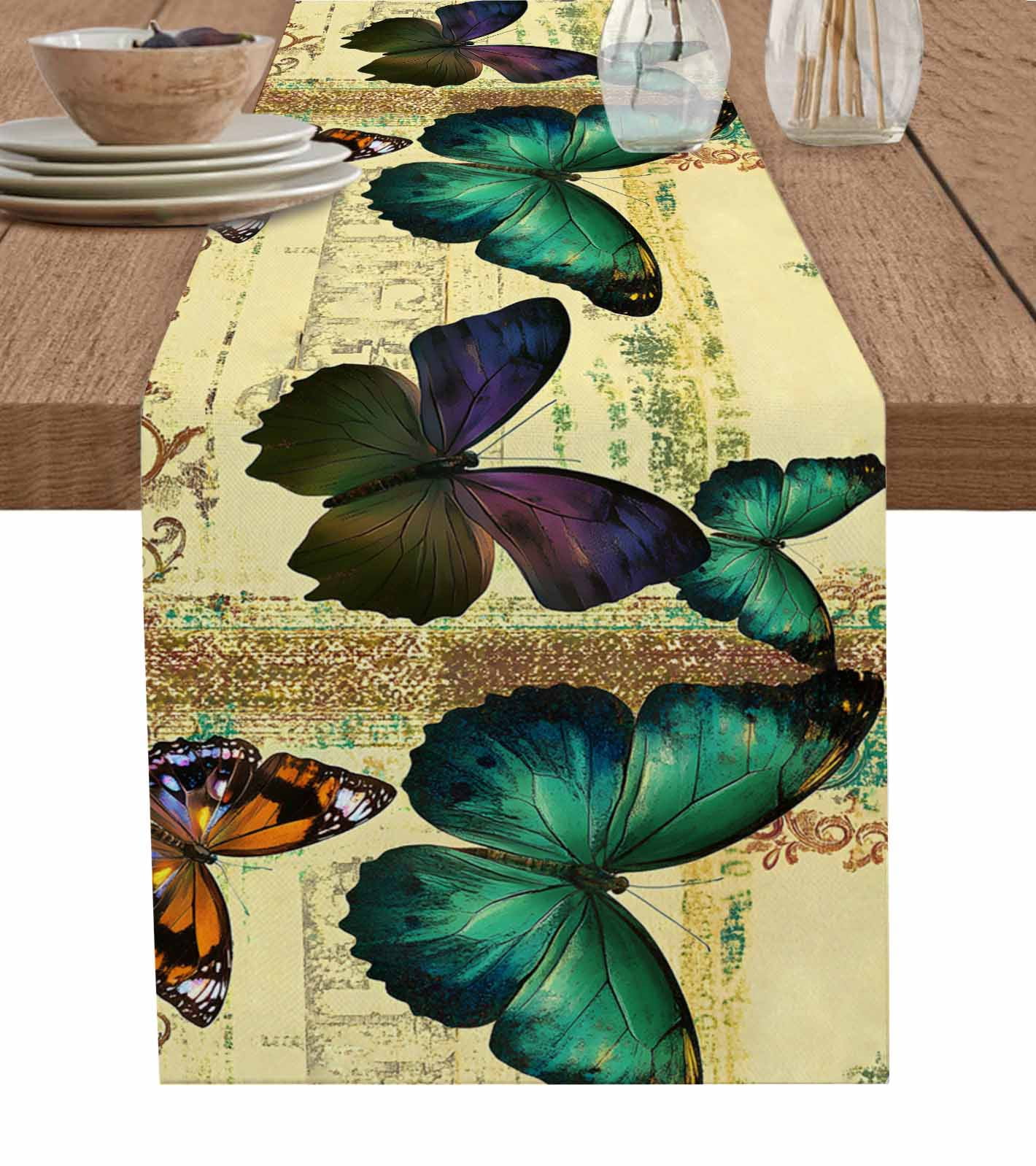 Teal Retro Butterfly Table Runner 60 Inches, Vintage Summer Butterflies ...