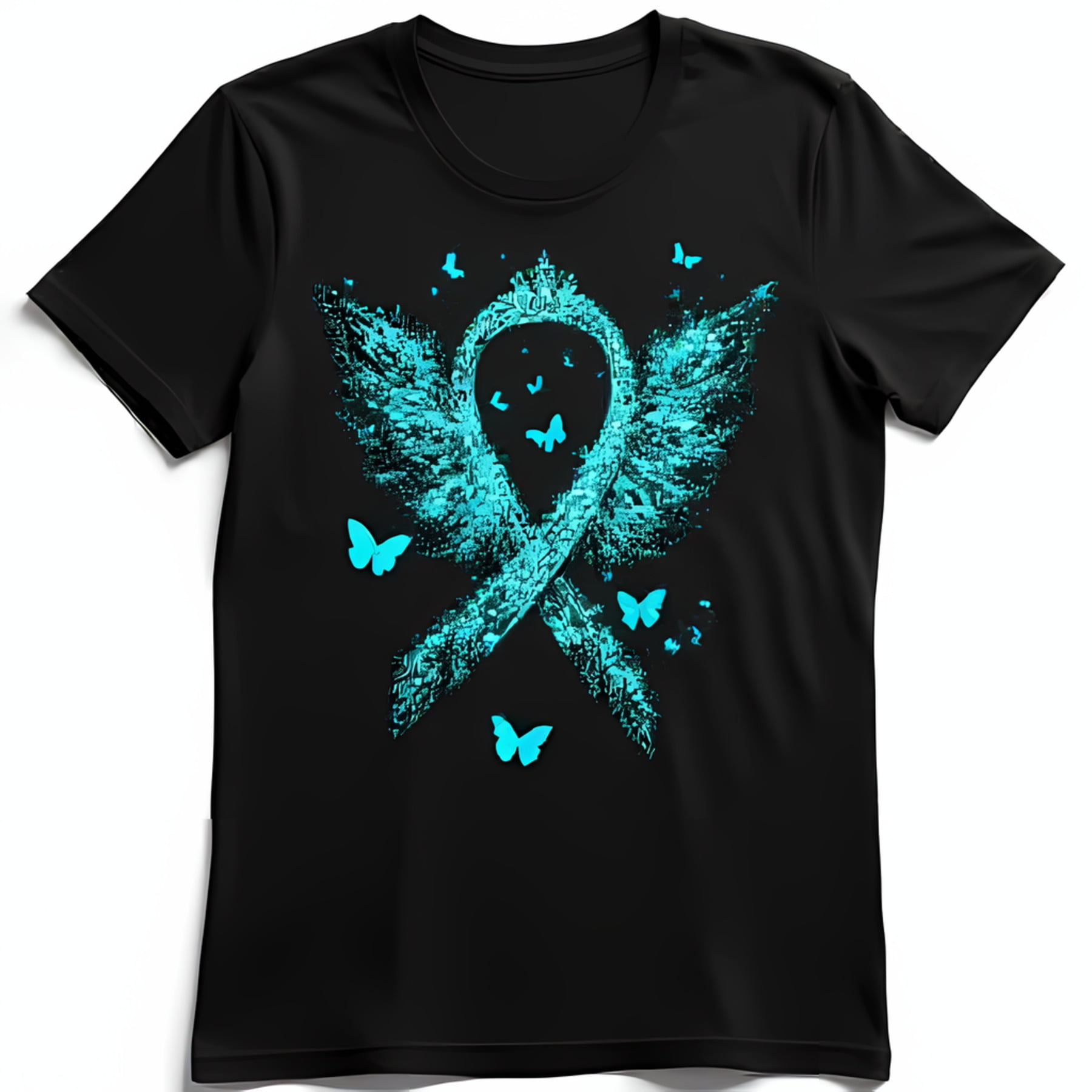 Teal Ribbon Black T-Shirt Hope Resilience & Awareness Design - Walmart.com