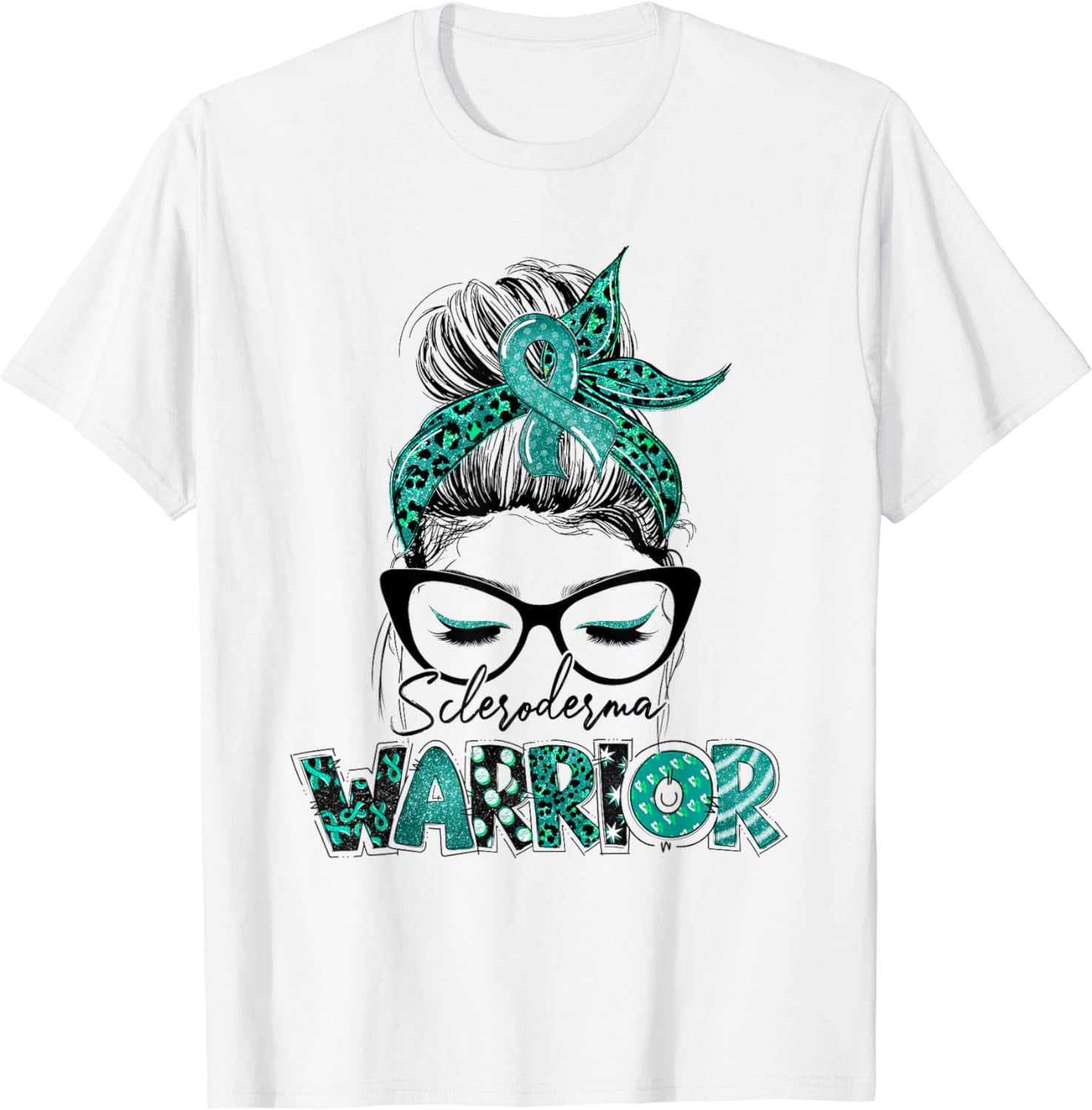 Teal Ribbon Messy Bun Hair Scleroderma Warrior T-Shirt - Walmart.com