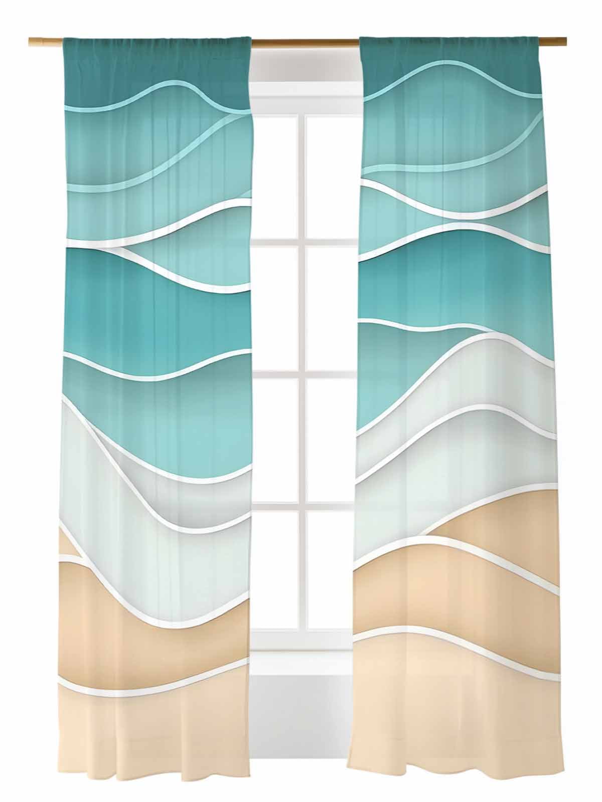 Teal Ripple Sheer Curtains 2 Panels Set Teal Wave Gradient Abstract ...
