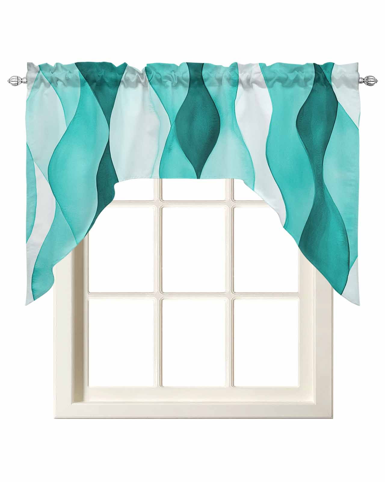 Teal Ripple Swag Valance and Tier Curtains Set Abstract Gradient ...