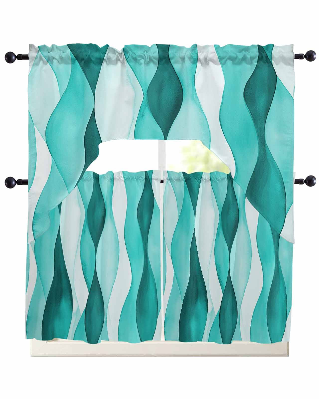 Teal Ripple Swag Valance and Tier Curtains Set Abstract Gradient ...