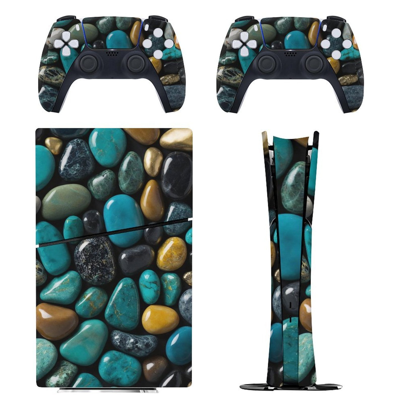 Teal Rocks And Pebbles Console Skin Bundle for PS5 Pro Slim Disc ...