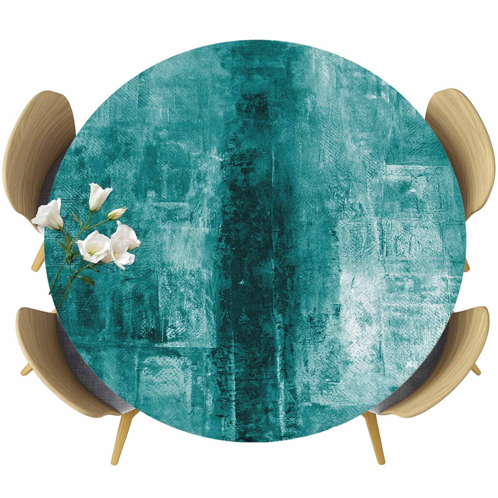 Teal Round Tablecloth 36-44 Inch Round Fitted Table Cloth with Elastic ...