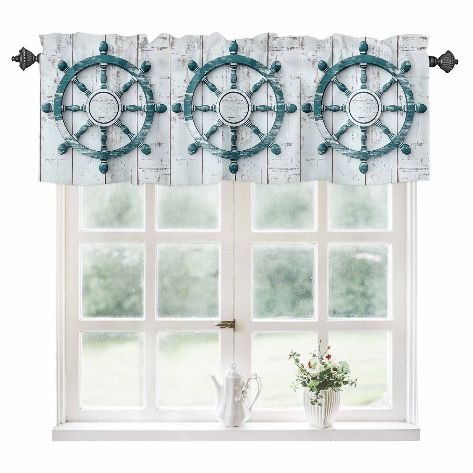 Teal Rudder Coastal Kitchen Valances for Windows 60x18 Inch Kitchen ...