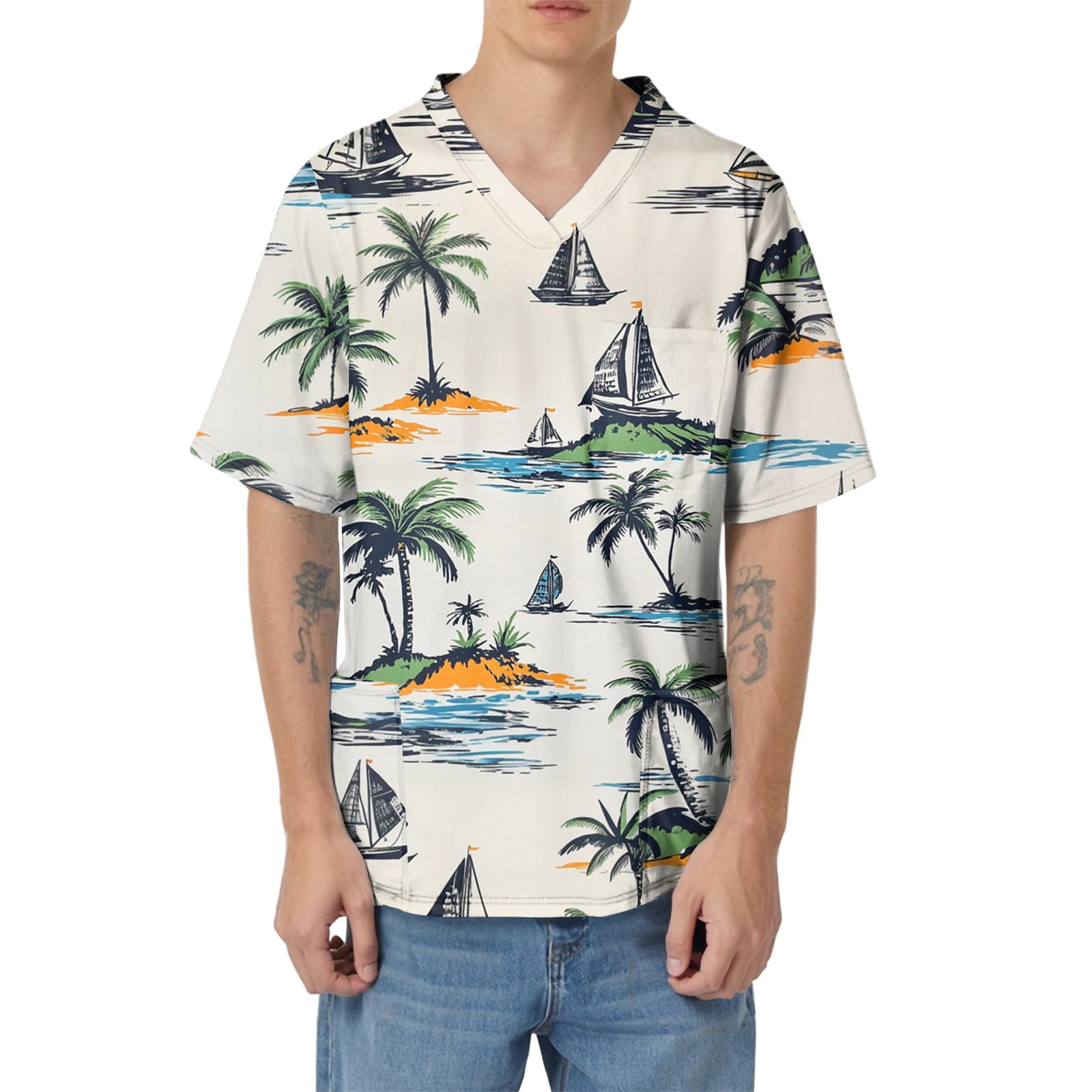 Teal Scrubs Work Summer Short Sleeve Scrub Mens with Designs Plus Size ...