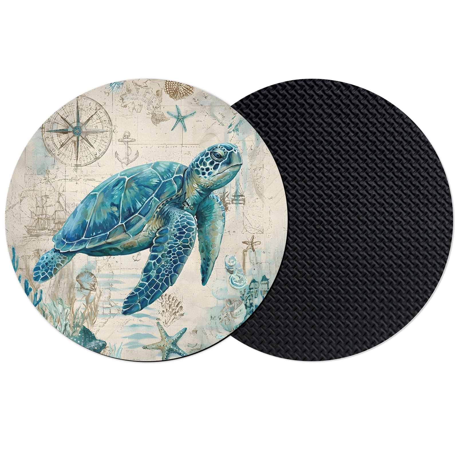 Teal Sea Turtle Coastal Coasters Set of 2, Absorbent Coasters for ...