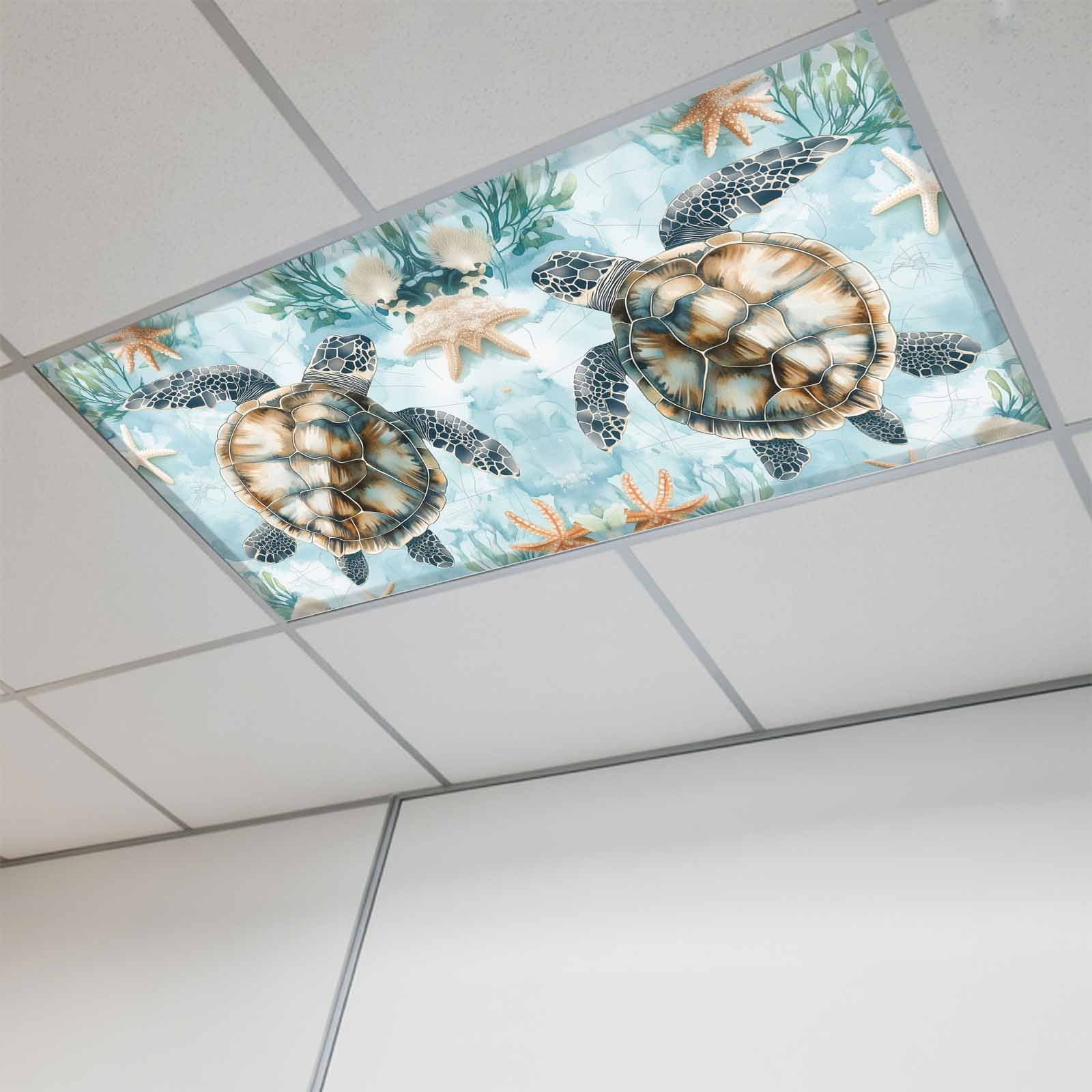 Teal Sea Turtle Coastal Fluorescent Light Covers, Summer Beach Nautical ...
