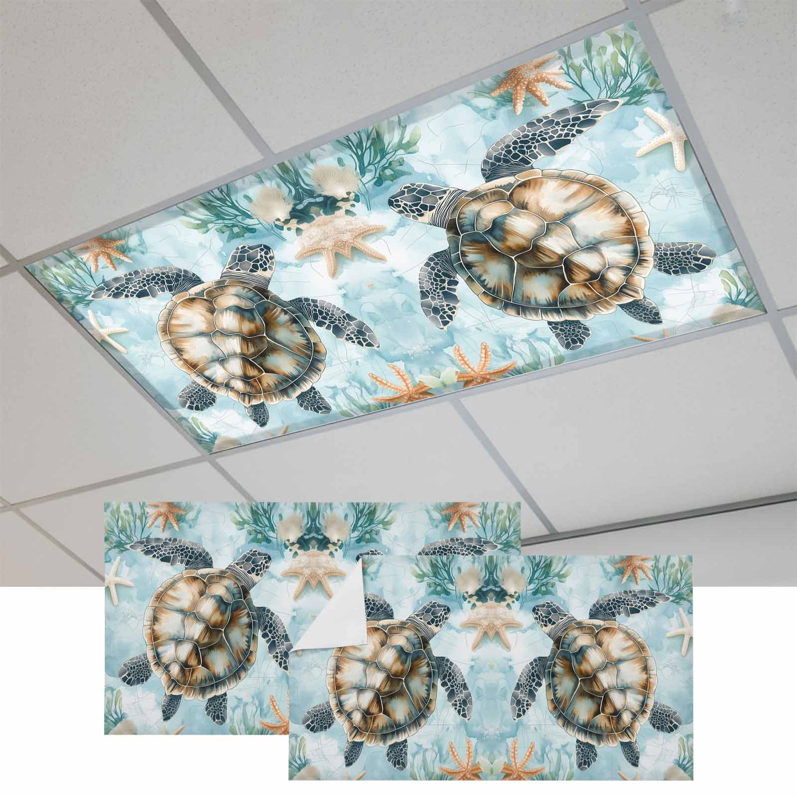 Teal Sea Turtle Coastal Fluorescent Light Covers, Summer Beach Nautical ...