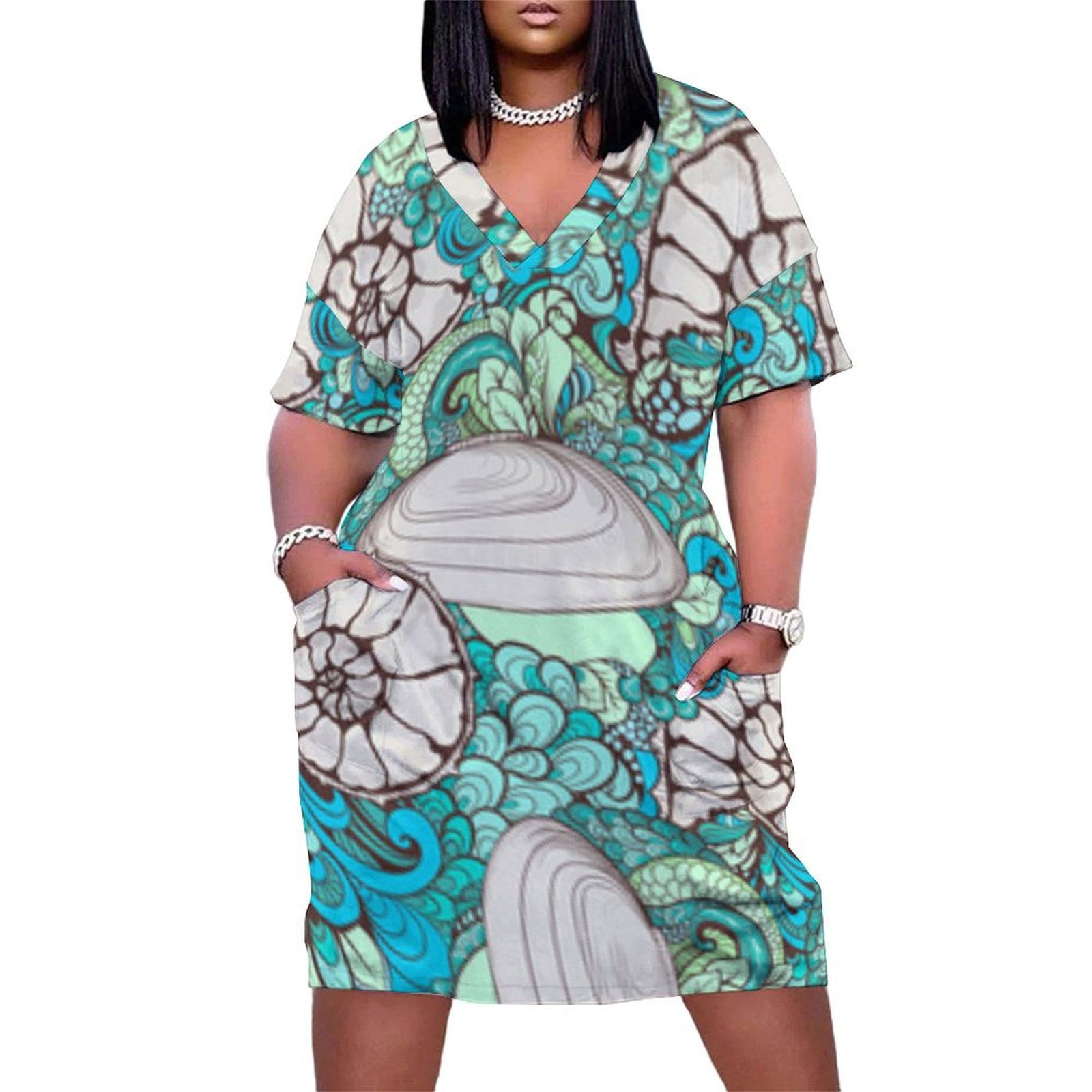 Teal Shells Swirls Ocean Pattern Summer Dresses for Women Beach Boho ...