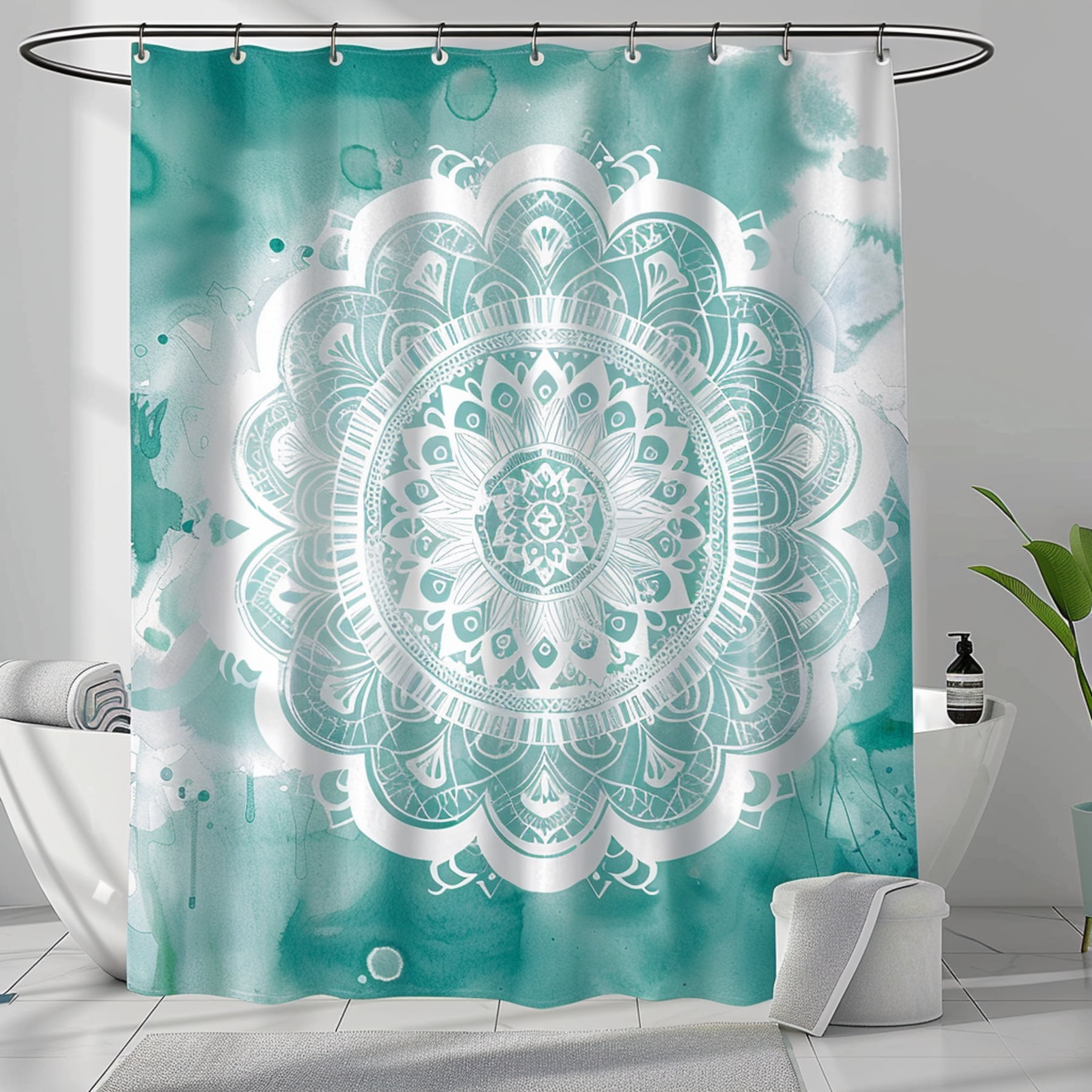 Teal Shower Curtain Elegant Bathroom Decor with Intricate Design ...