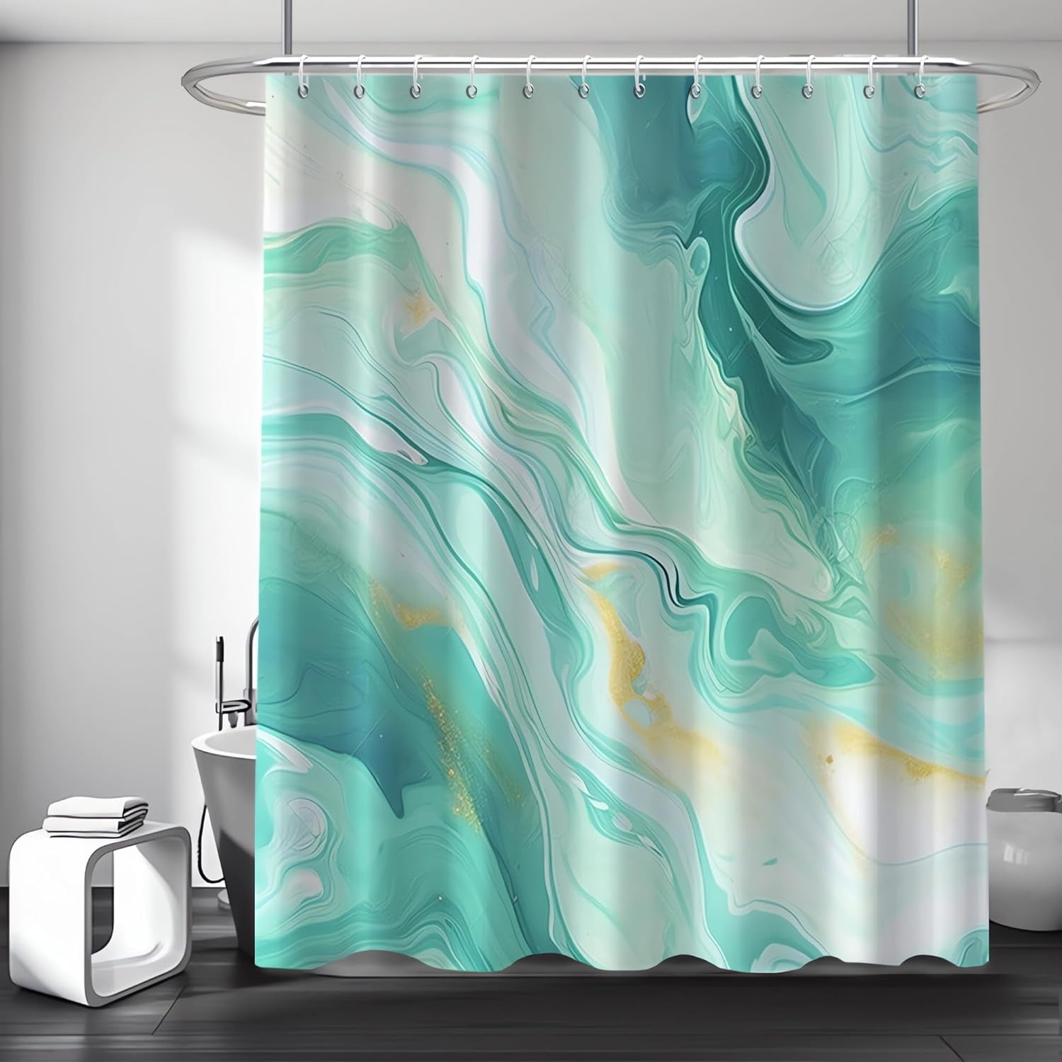 Teal Shower Curtain, Modern Turquoise Marble Shower Curtain for ...