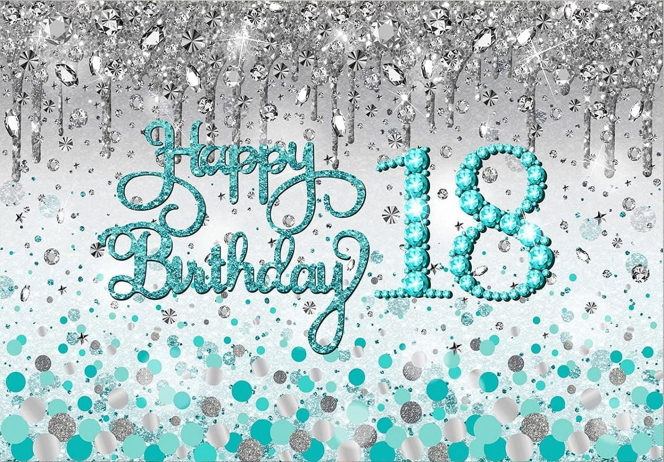 Teal Silver 18th Birthday Photography Backdrop rations Breakfast Blue ...