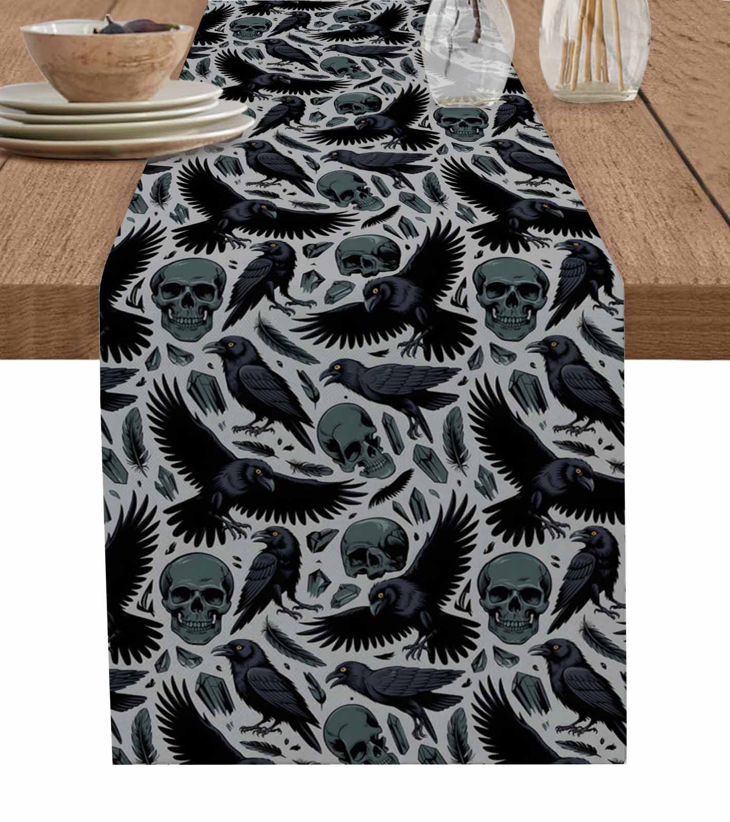 Teal Skull Table Runner Navy Blue Birds Retro Skeleton Tablerunners 18 ...