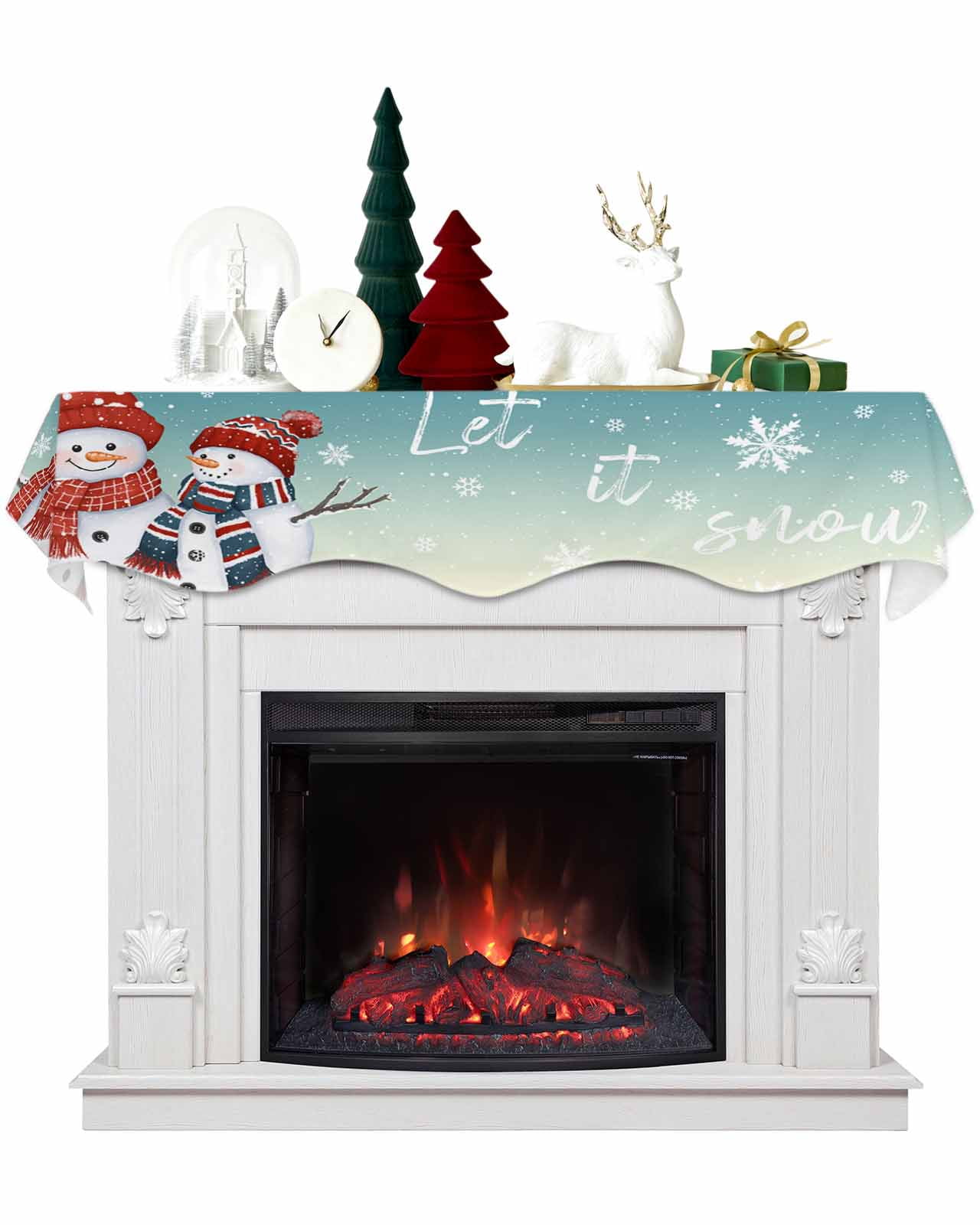 Teal Snowman Christmas Fireplace Mantel Scarf Table Runner, Snowflake ...