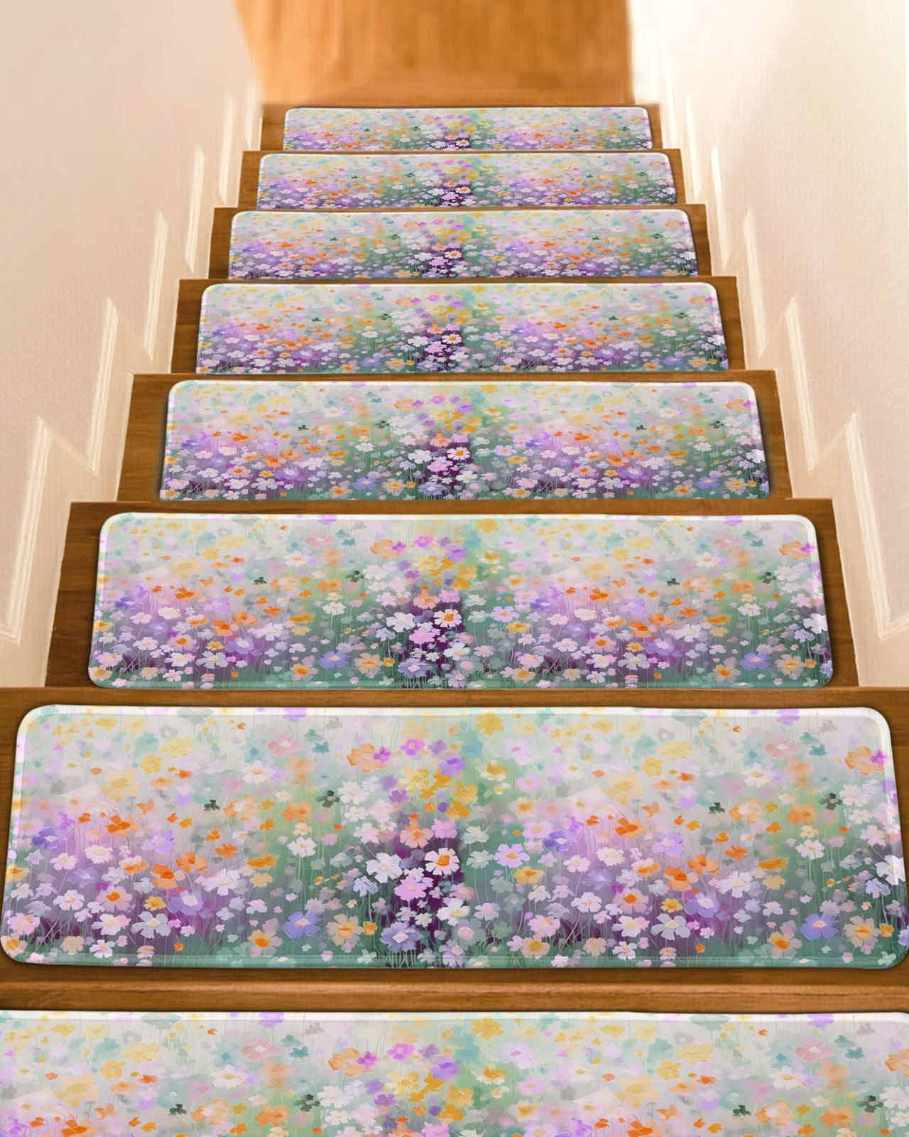 Teal Spring Floral Stair Treads for Wooden Steps Indoor Runner Rug ...