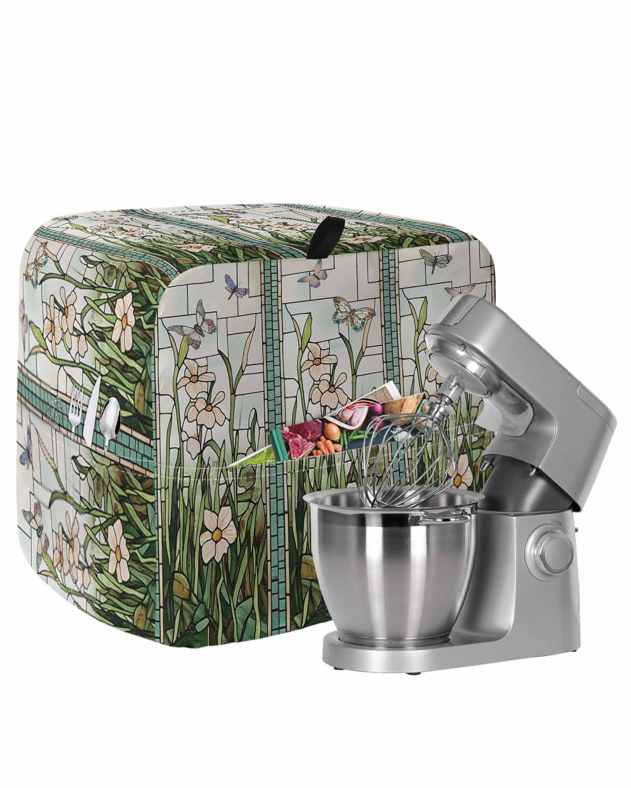 Teal Spring Floral Stand Mixer Dust Cover with Storage Pocket & Handles ...
