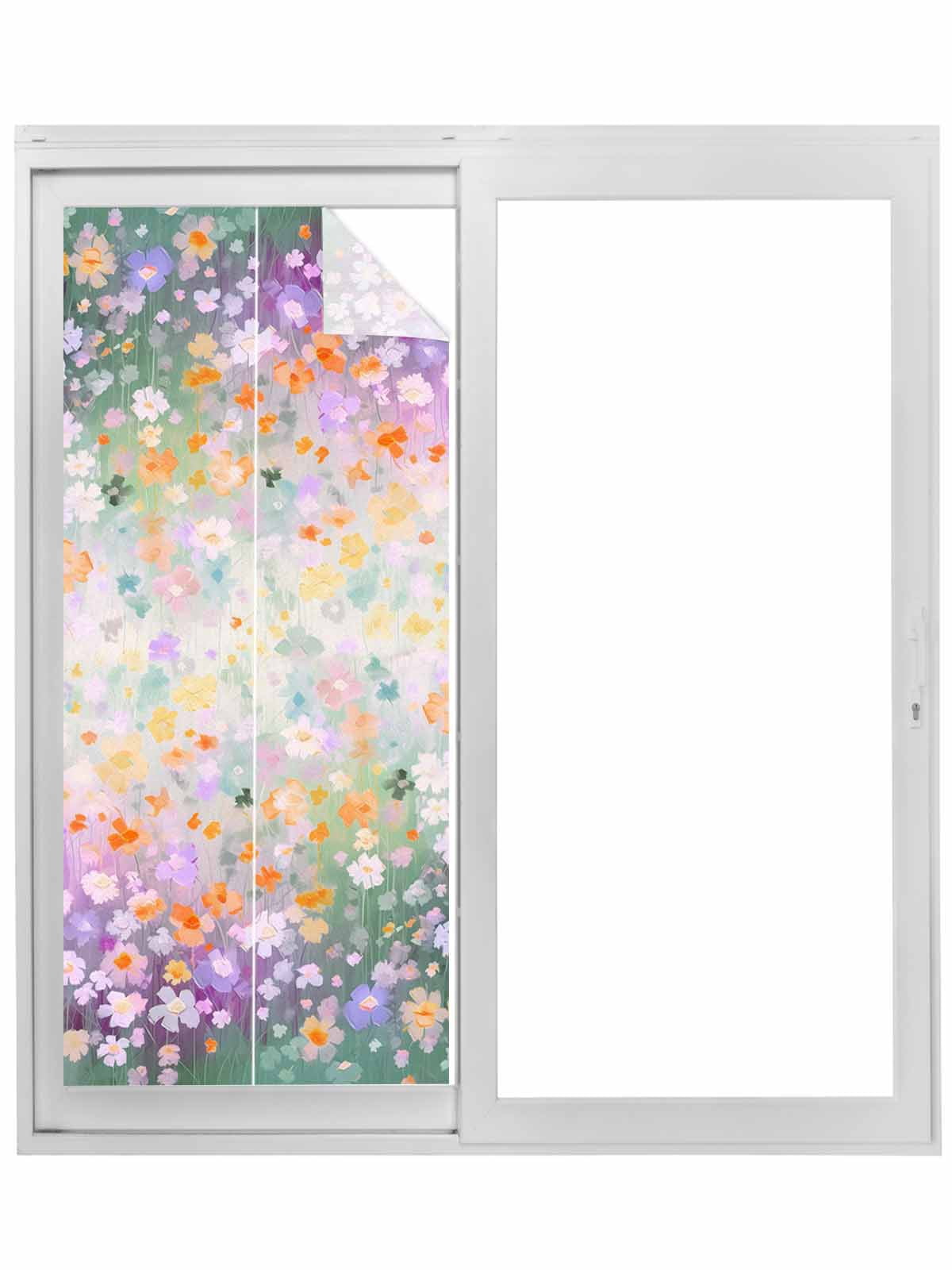 Teal Spring Floral Window Privacy Film, Modern Oil Painted Daisy ...