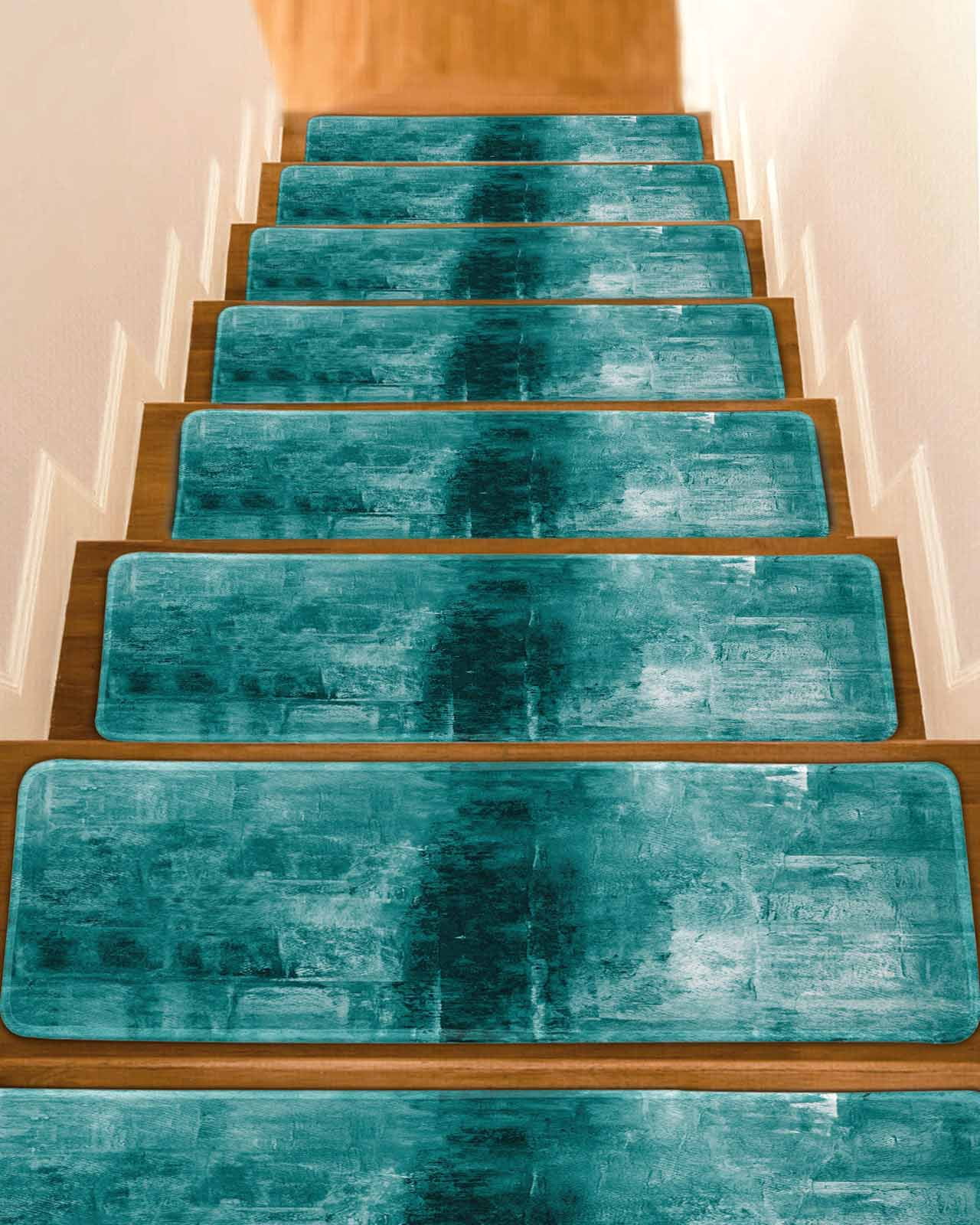 Teal Stair Treads for Wooden Steps Indoor Runner Rug Carpet, Retro Oil ...