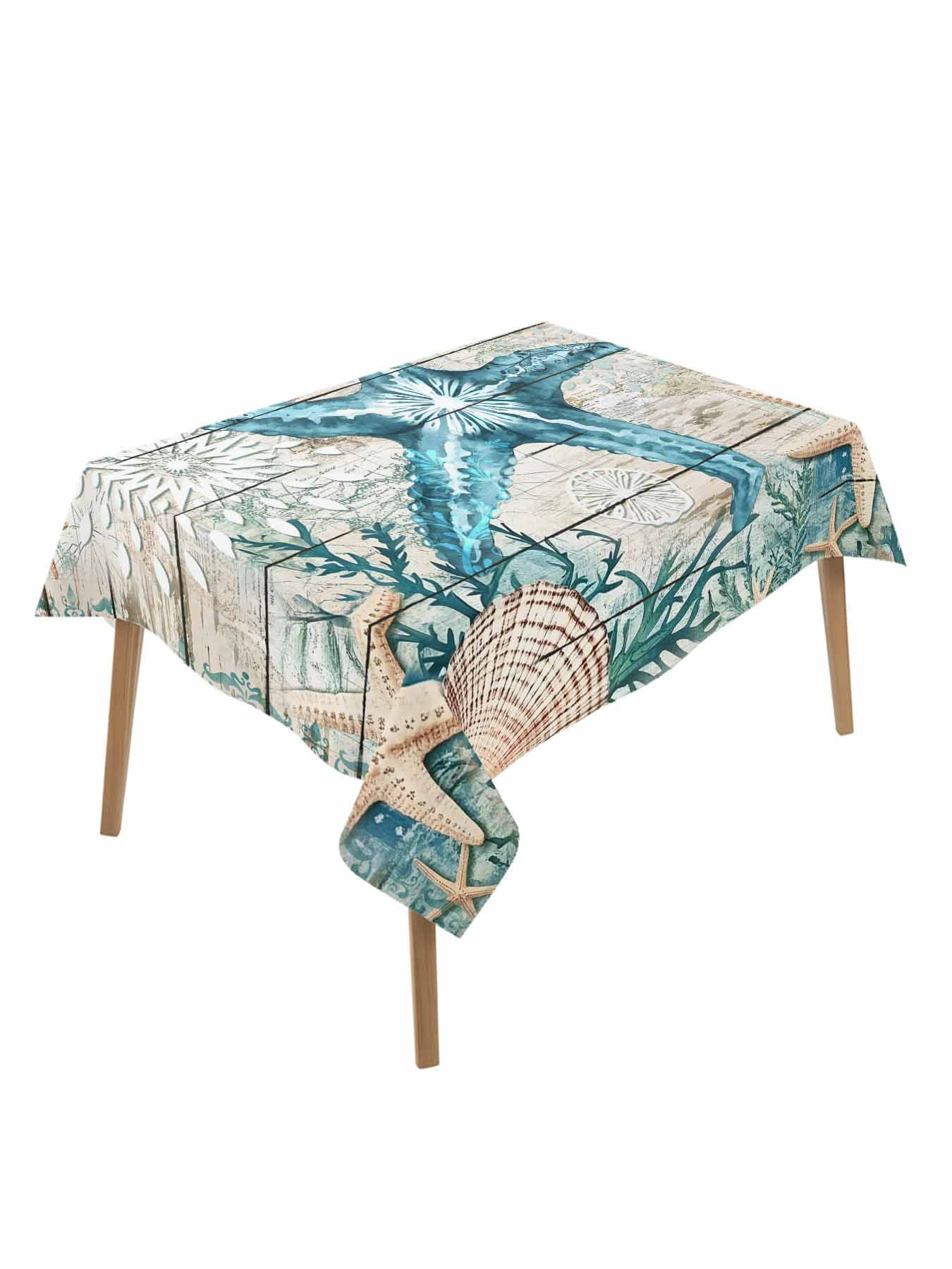 Teal Starfish Coastal Table Cloth, Summer Beach Nautical Retro ...